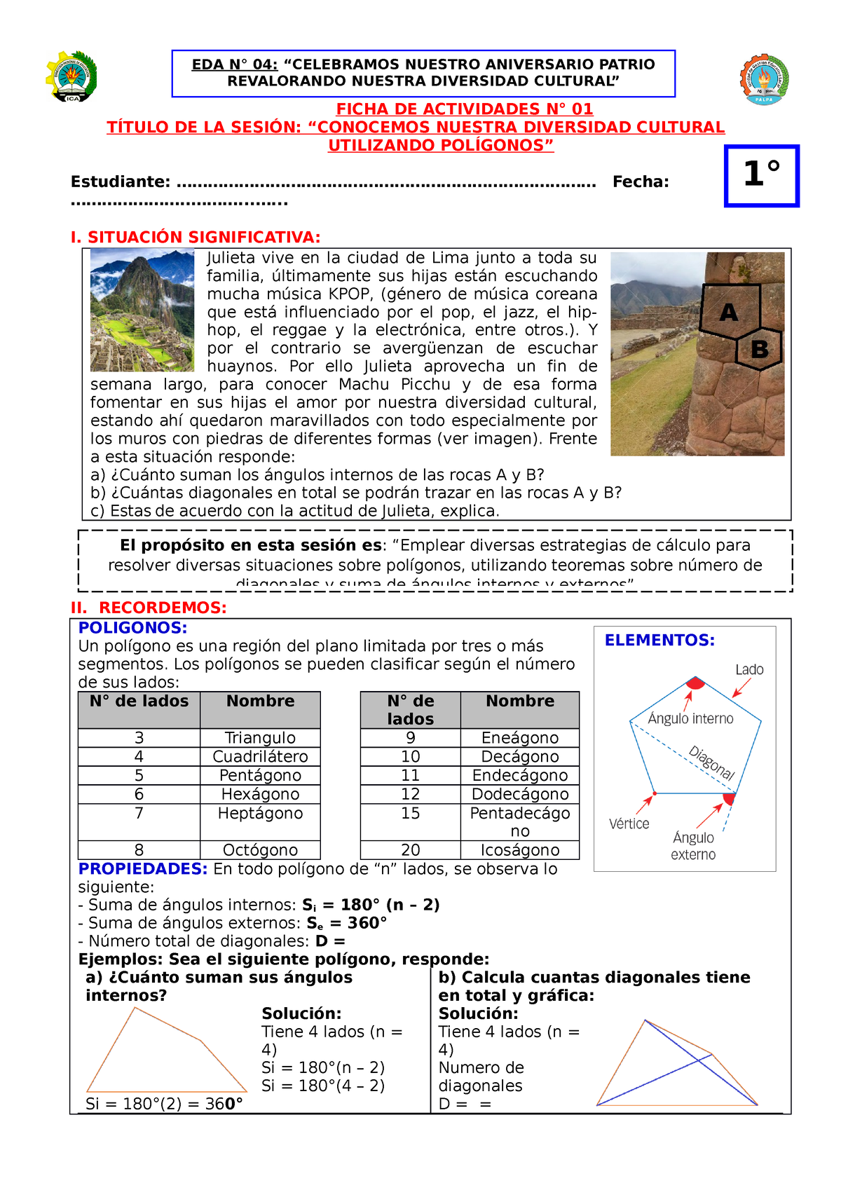 Ficha 1 1ero Eda4 Poligonos Ficha De Actividades N° 01 TÍtulo De