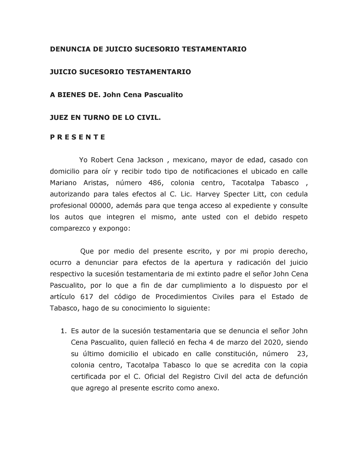 Modelo De Juicio Sucesorio Testamentario Derechomexic