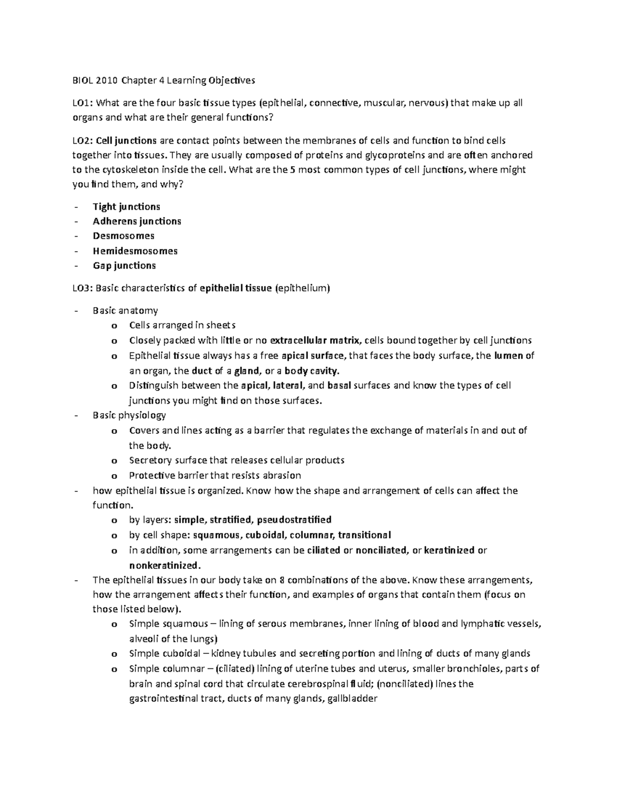 Chapter 4 Learning Objectives Biol 2010 Chapter 4 Learning Objectives