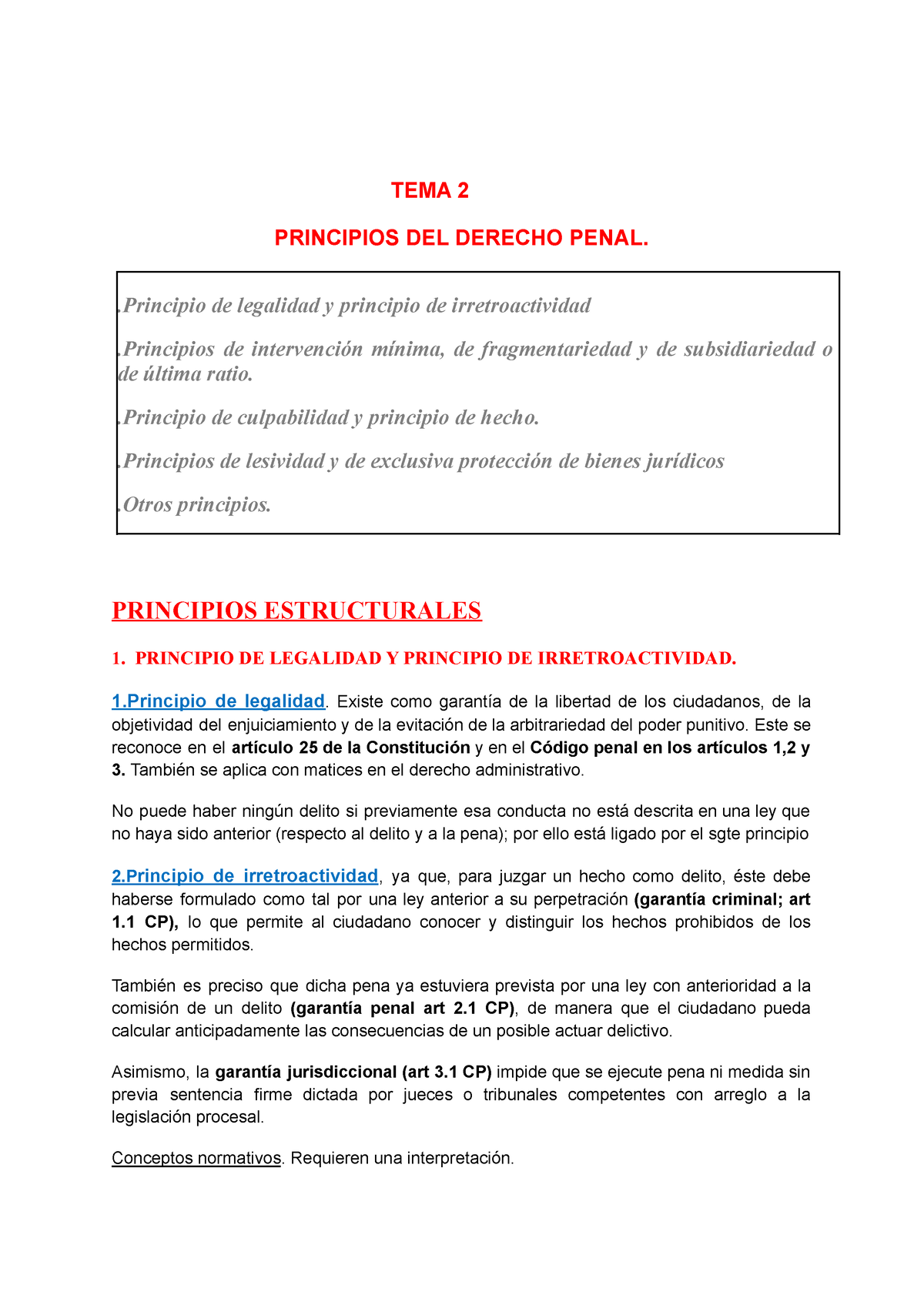 Tema 2 Derecho Penal Irevi Tema 2 Principios Del Derecho Penal