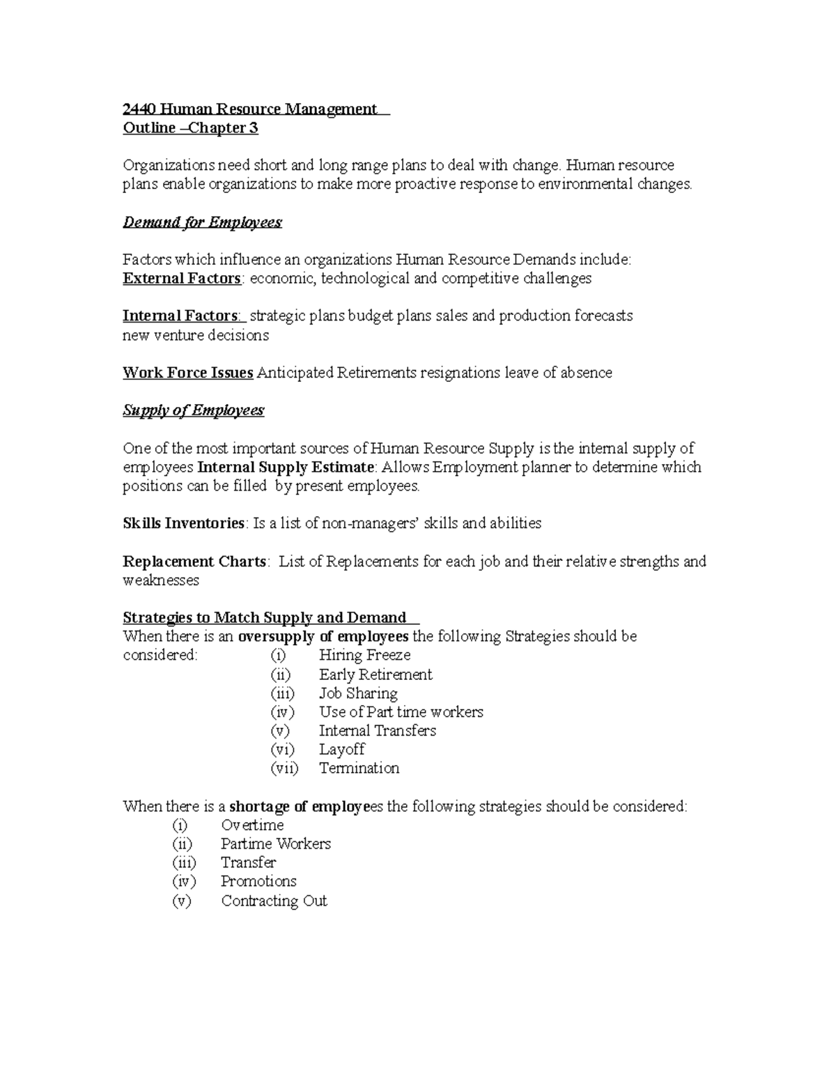 Lecture Hrm Chap 3 Chapter Notesummary 2440 Human Resource