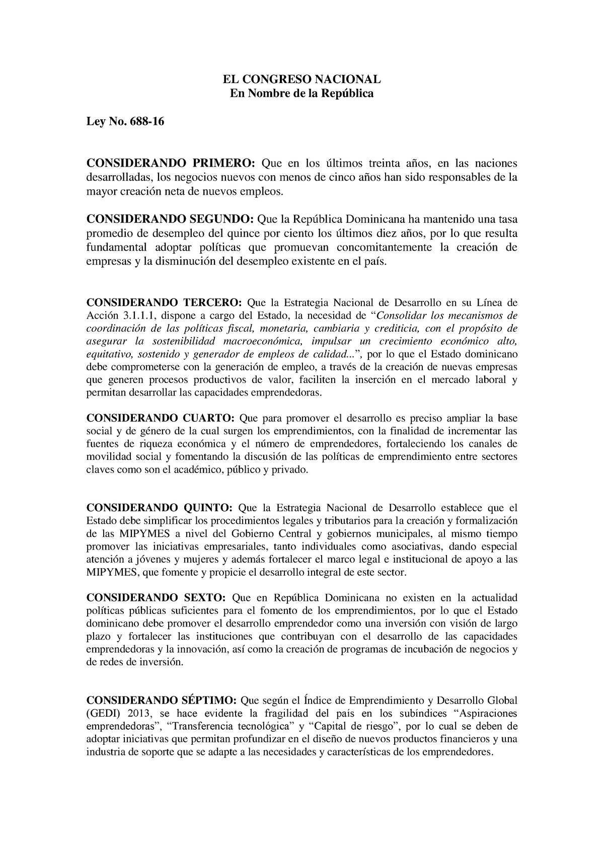 Ley No Buena El Congreso Nacional En Nombre De La República Ley No