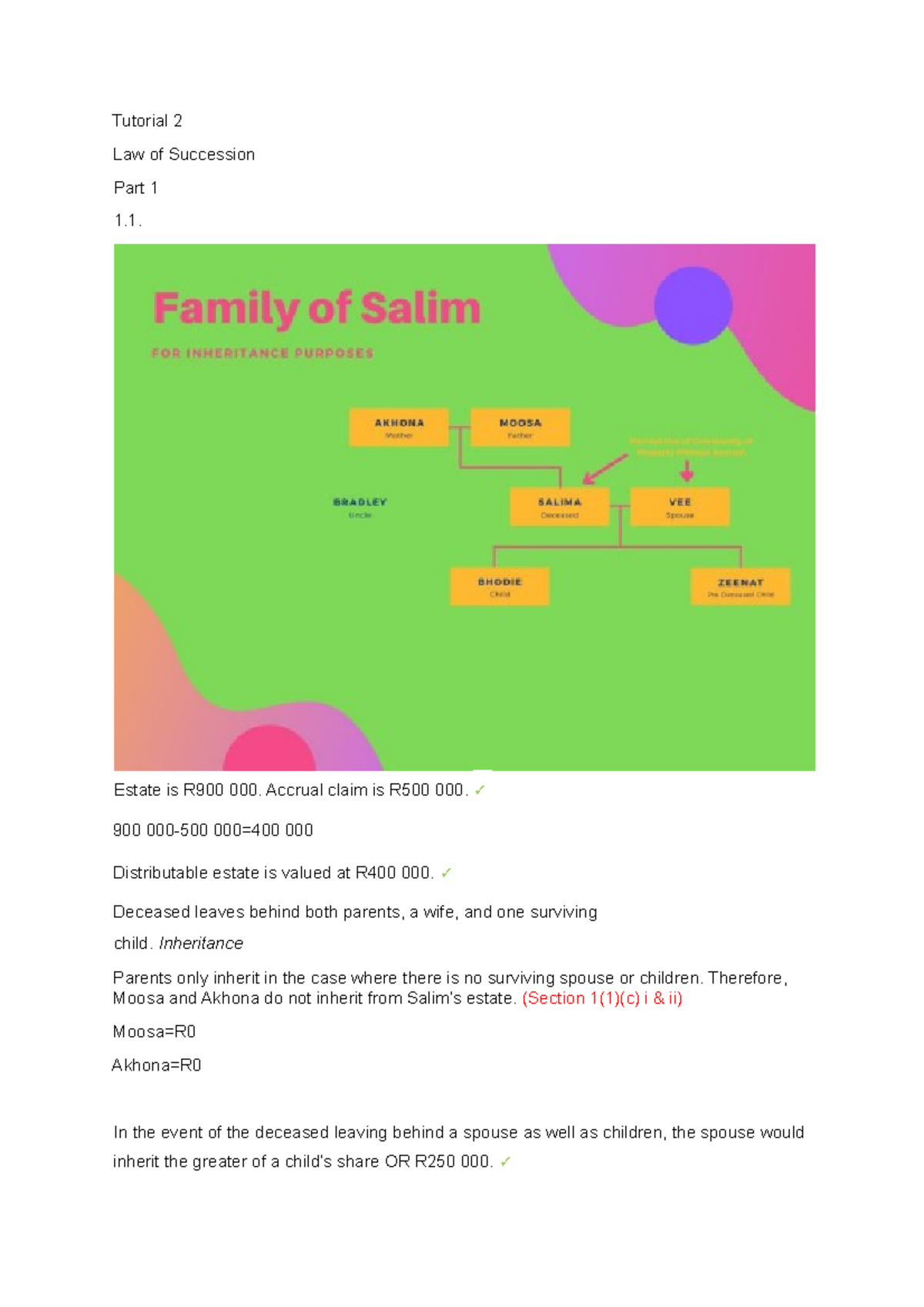 Succession Tut 2 Tutorial 2 Law Of Succession Part 1 1 Estate Is