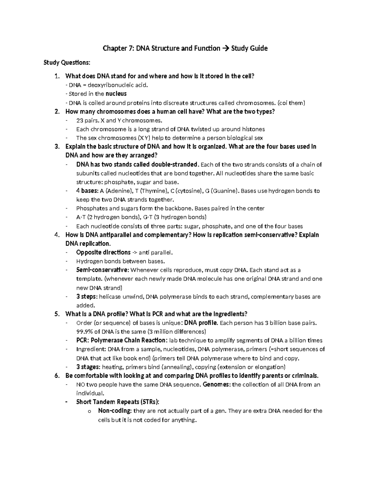 Bio 100 Exam 2 Notes For Exam 2 Chapter 7 Dna Structure And