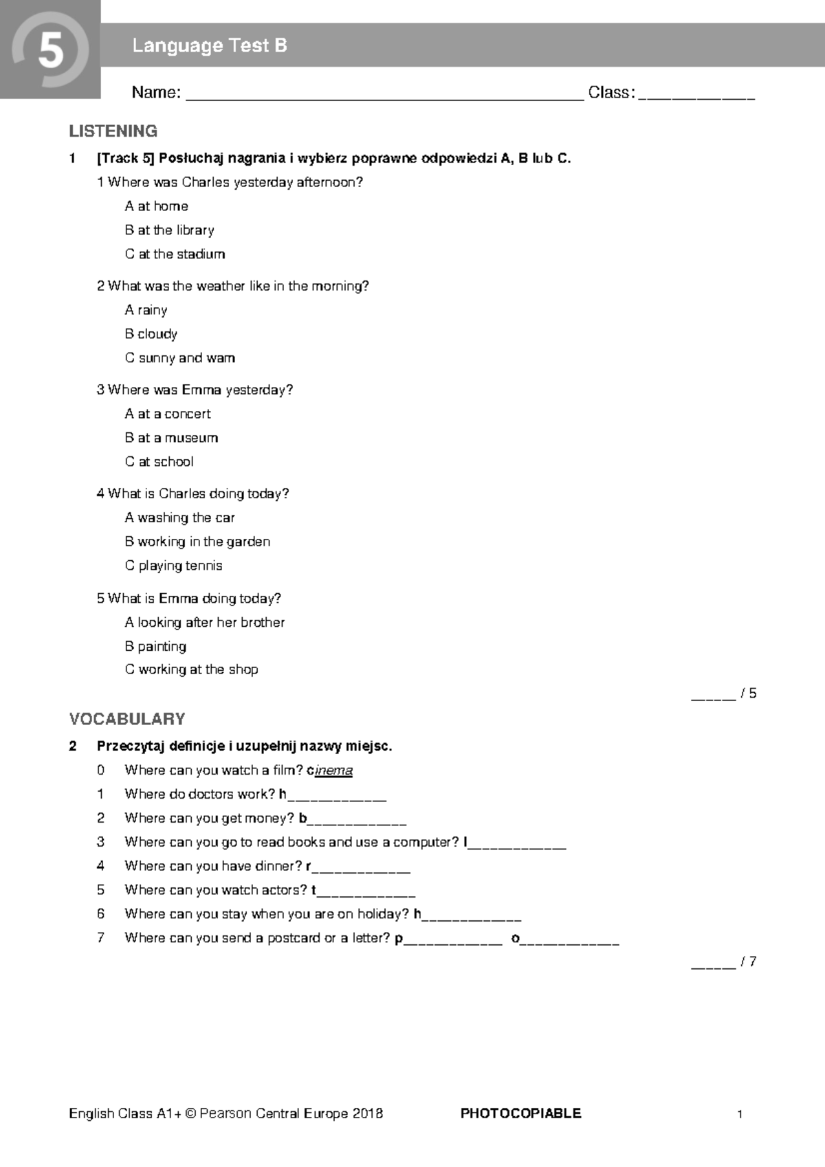 Ec A1p Language Test 5b Name