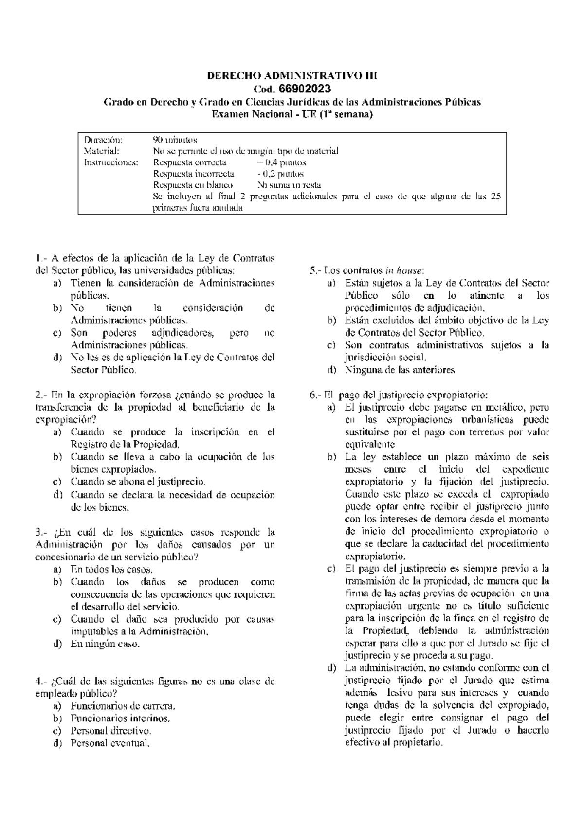 Exámenes Test D Admin Iii Derecho Administrativo Iii Studocu