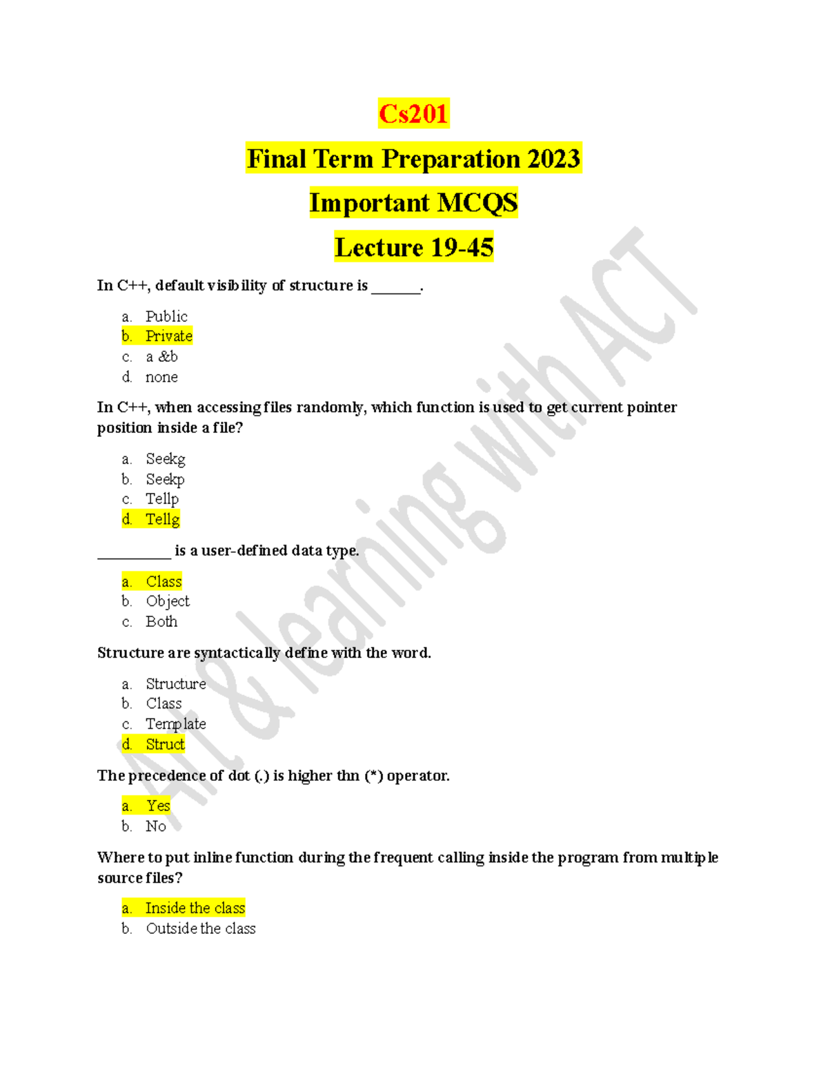 Cs201 Final Term Mcqs Cs Final Term Preparation 2023 Important Mcqs