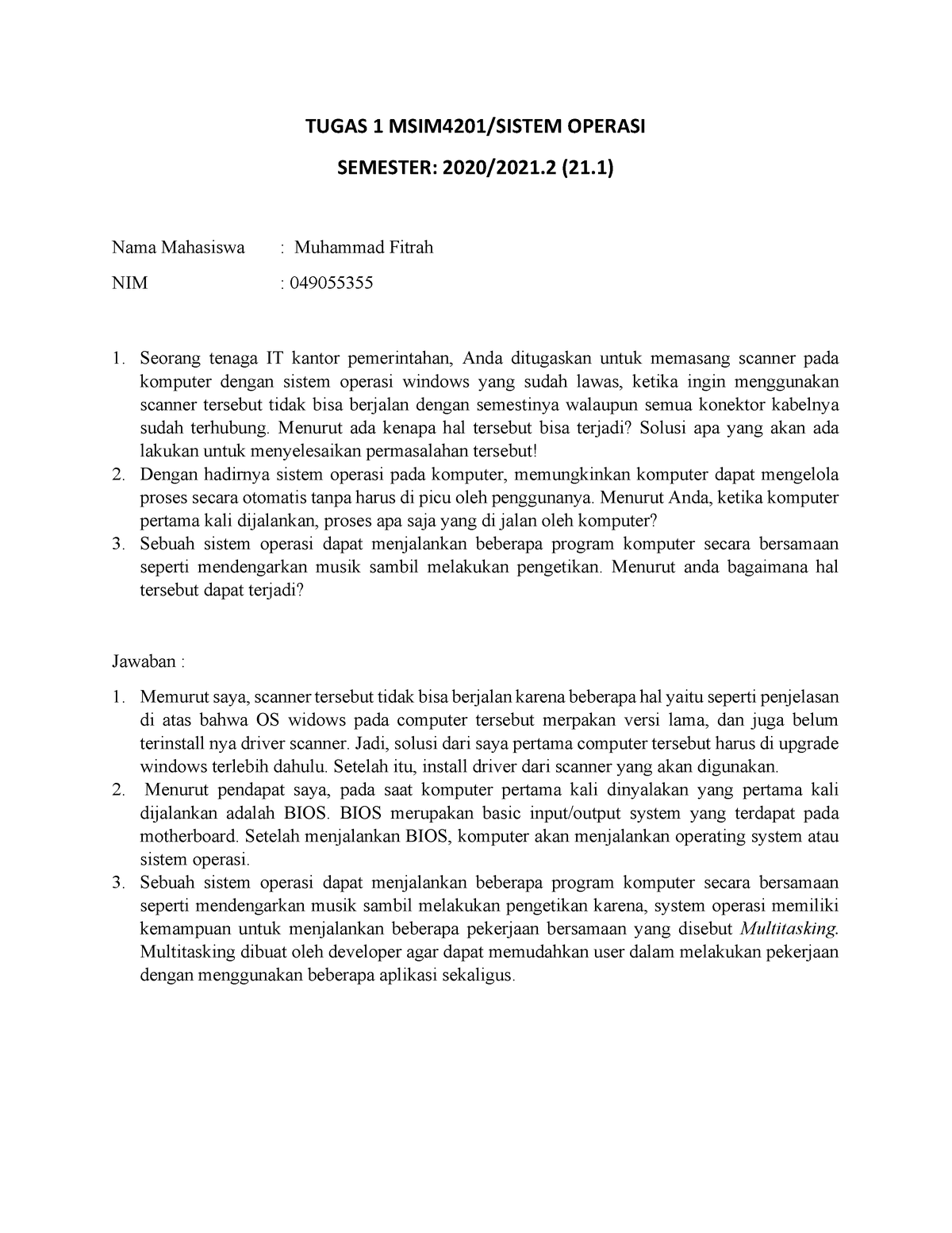 Tugas 1 Msim4201 Tugas 1 Msim4201sistem Operasi Semester 20202021