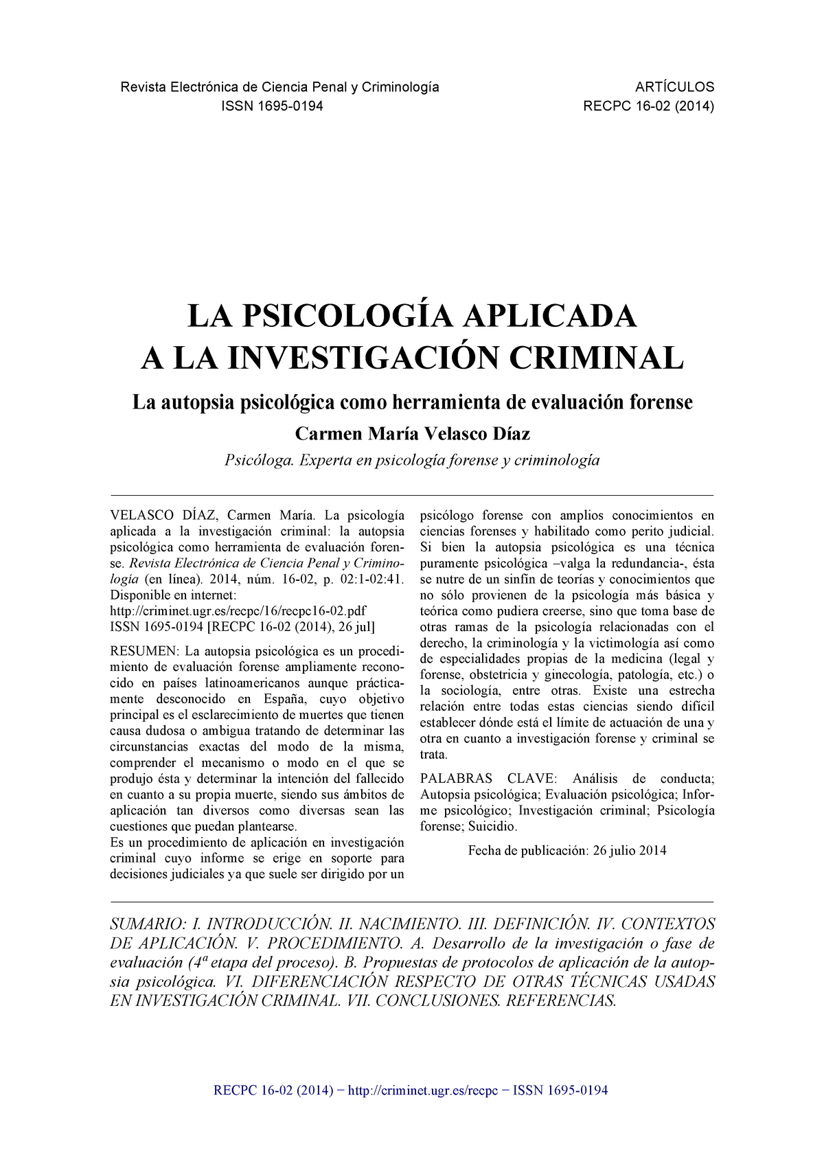 La Psicología Aplicada A La Investigación Criminal La Autopsia