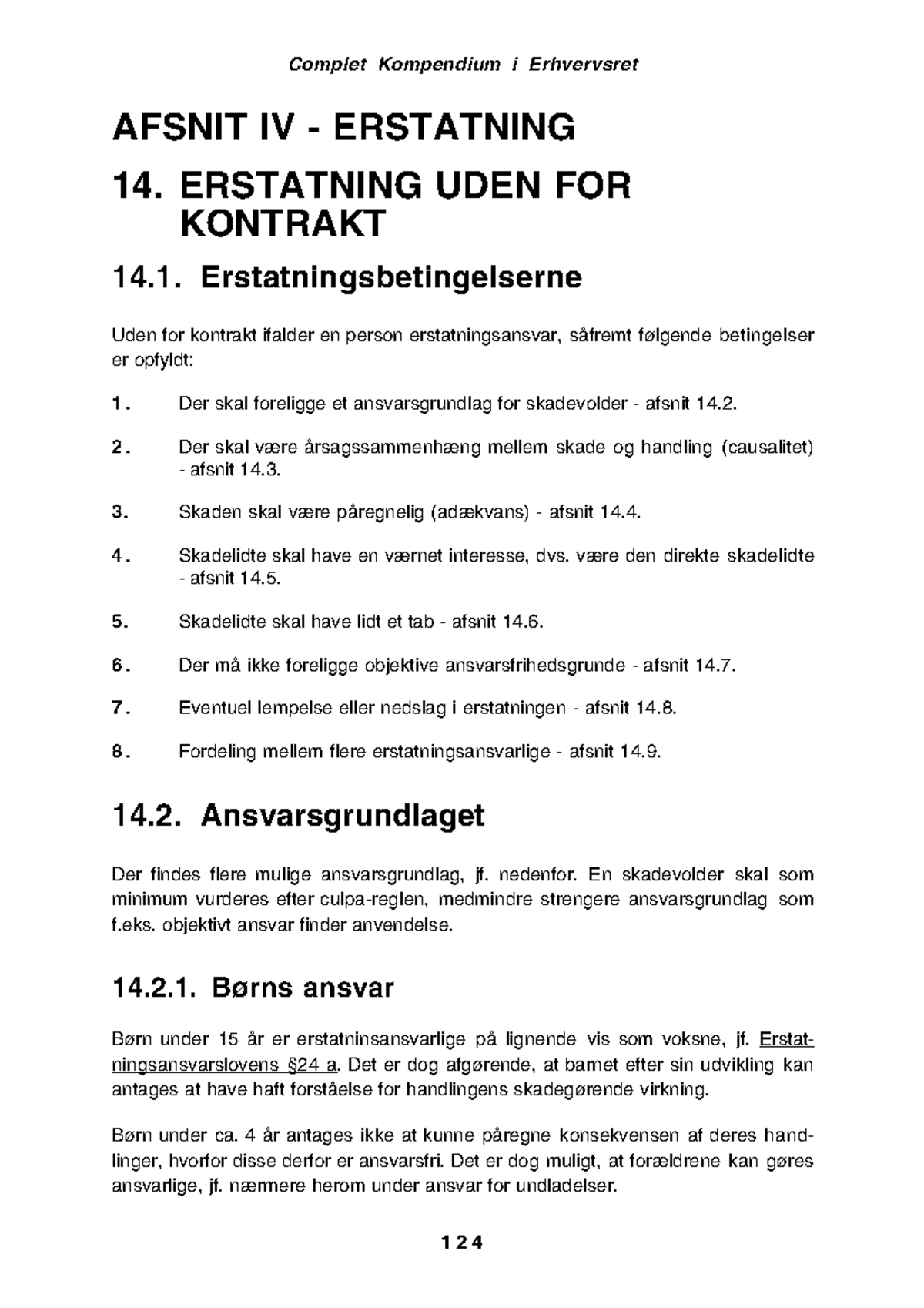 Kompendie Afsnit Iv Erstatning 14 Erstatning Uden For Kontrakt 14