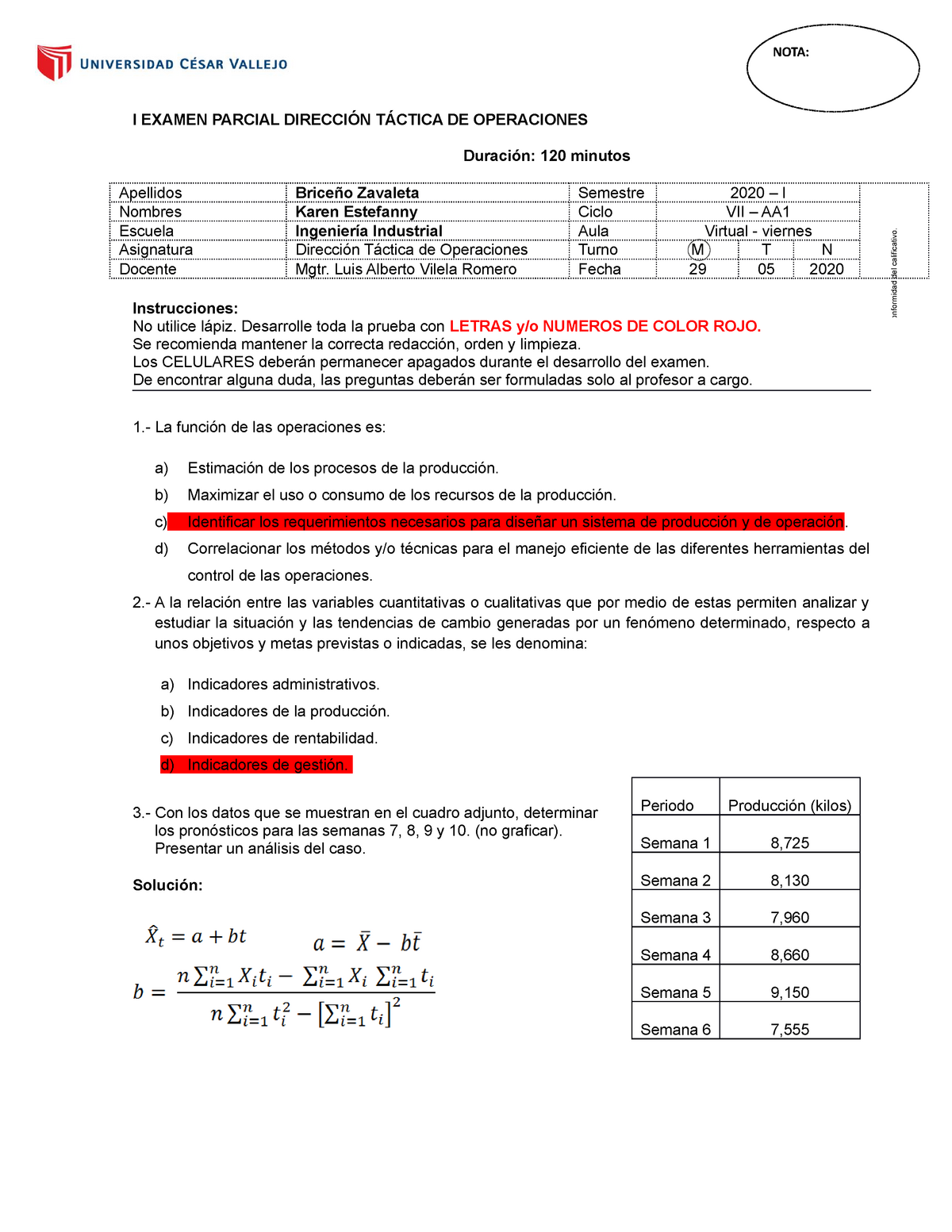 Parcial 1 Mmmmmmmmmmmmmmmmmmmmm I Examen Parcial DirecciÓn TÁctica De