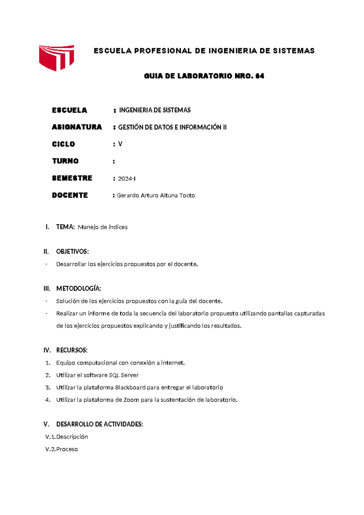 Guia De Laboratorio N°4 Escuela Profesional De Ingenieria De Sistemas