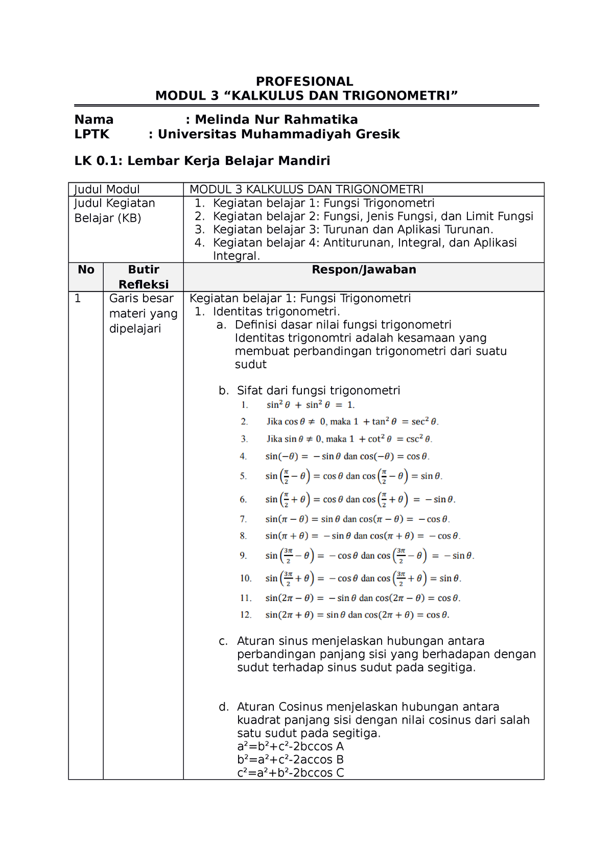 Lk 01 Modul 3 Kalkulus Dan Trigonometri Melinda Nur Rahmatika