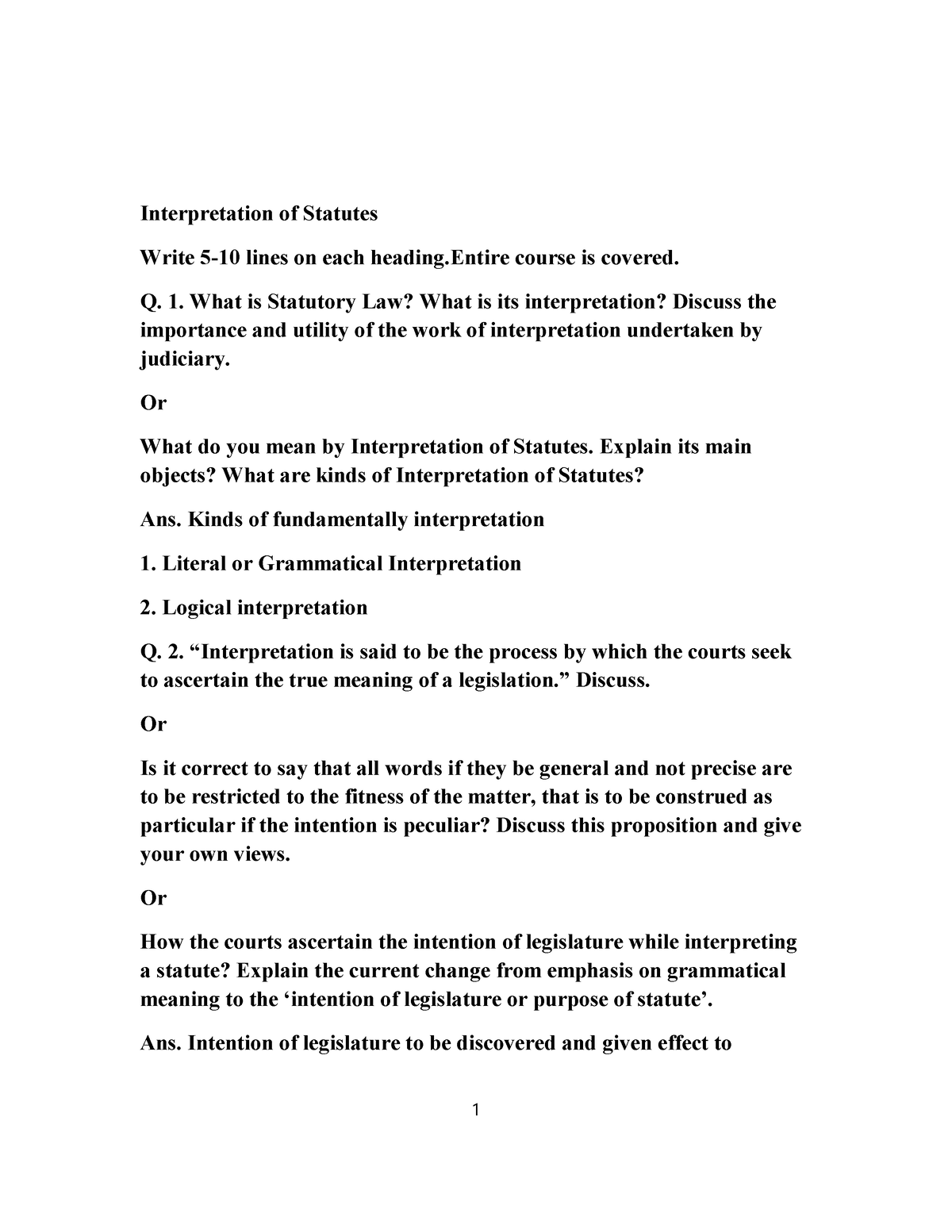 Interpretation Of Statutes Ccsu Notes Interpretation Of Statutes