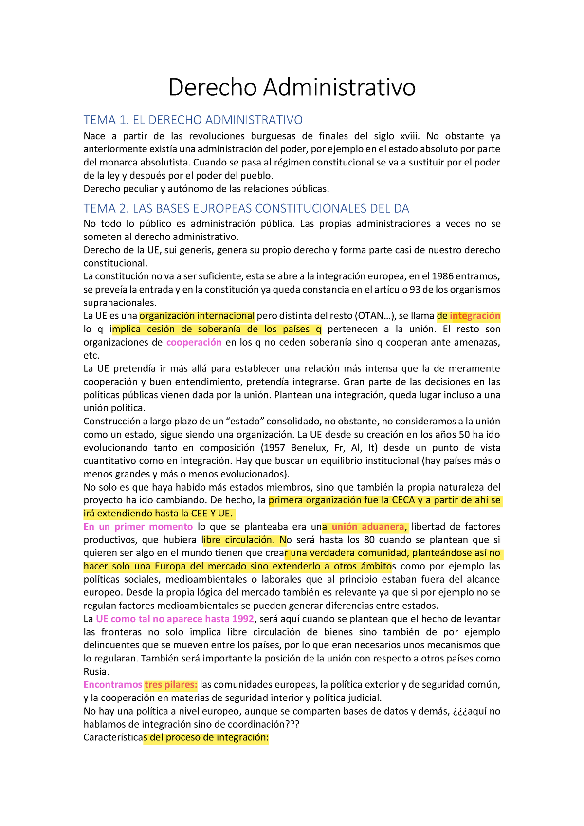 Administrativo Temas 1 Y 2 Apuntes De Clase Derecho Administrativo