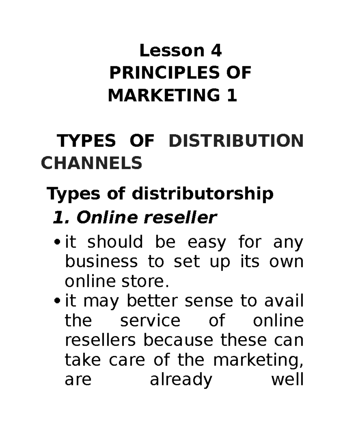 Module 4 Lesson 4 Principles Of Marketing 1 Types Of Distribution