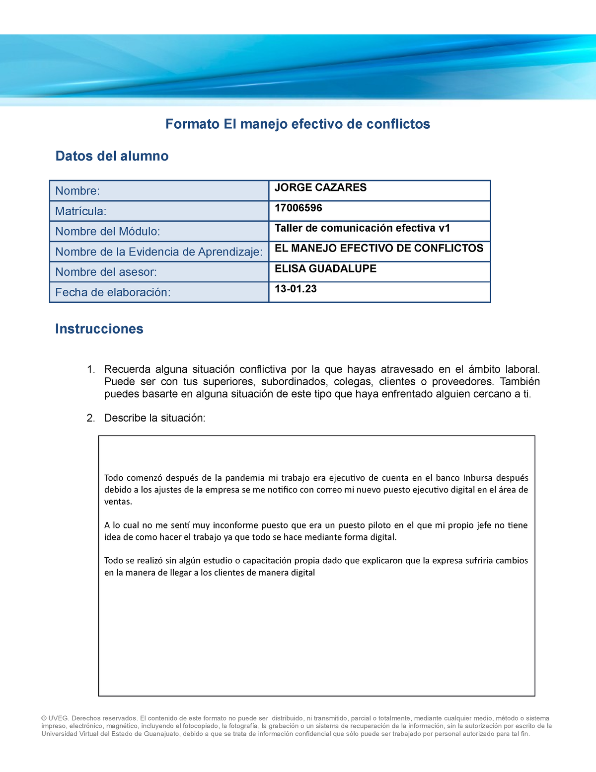 Ea7 Formato Para Evidencia Formato El Manejo Efectivo De Conflictos