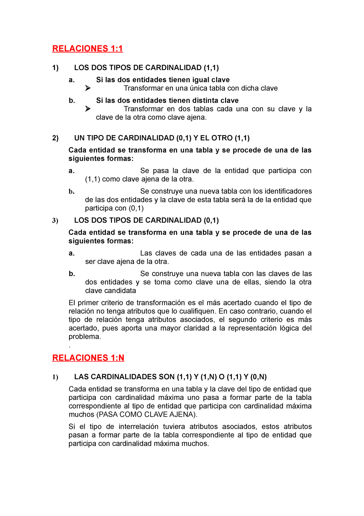 Esquema Transformacion Relacional Relaciones 1 1 Los Dos Tipos De