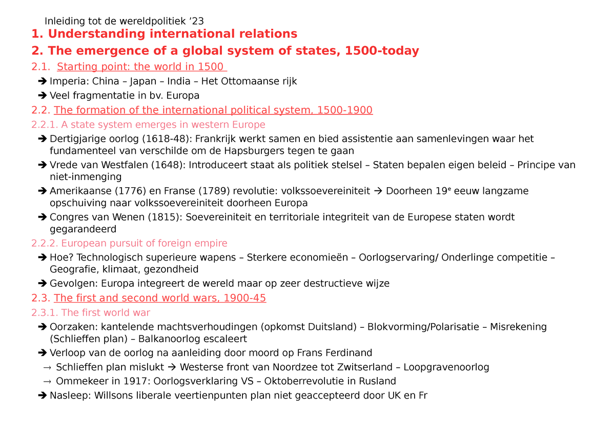 Wereldpolitiek Samenvatting Inleiding Tot De Wereldpolitiek Ugent