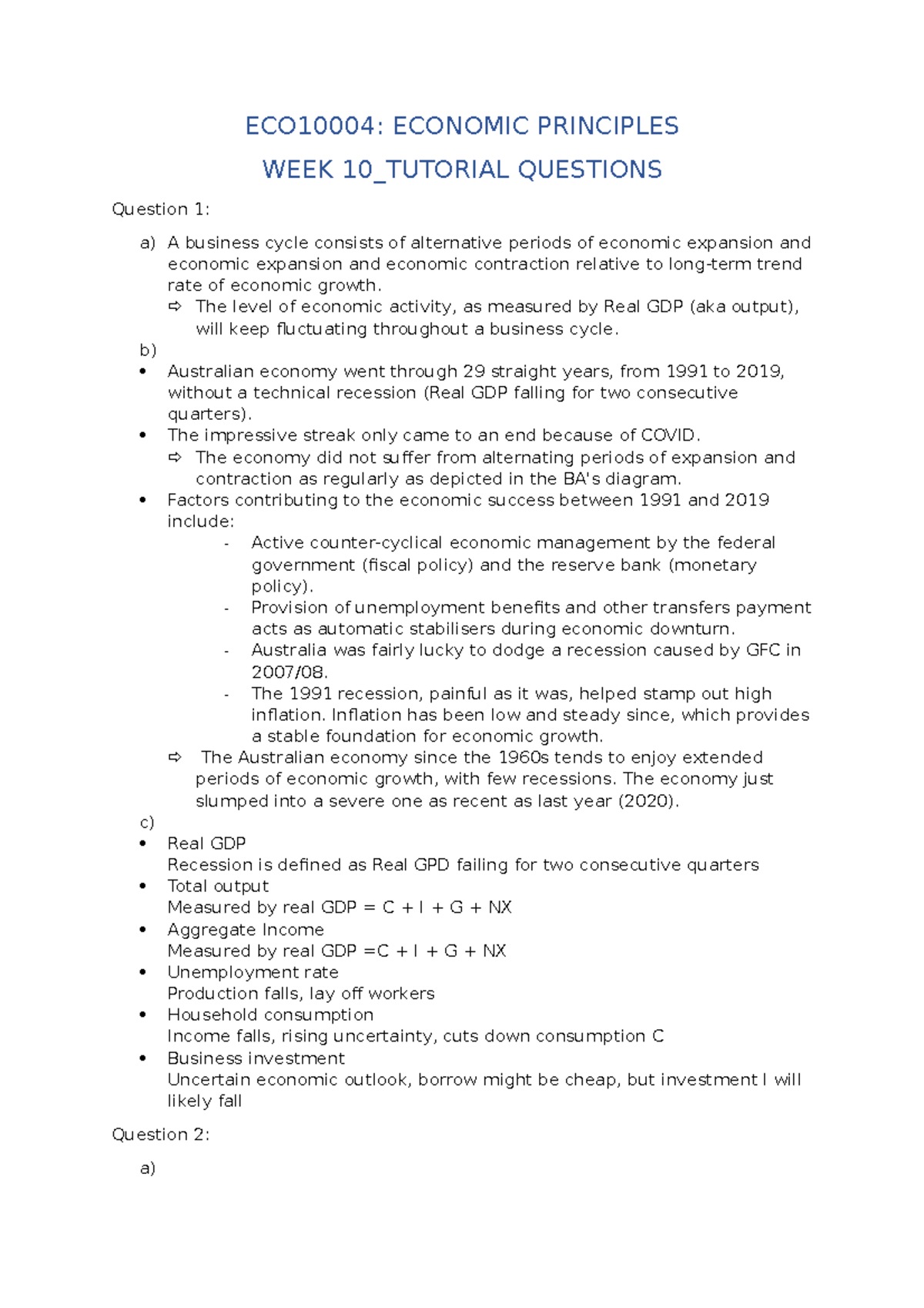 Economic Principle Homework Week 10 Eco10004 Economic Principles