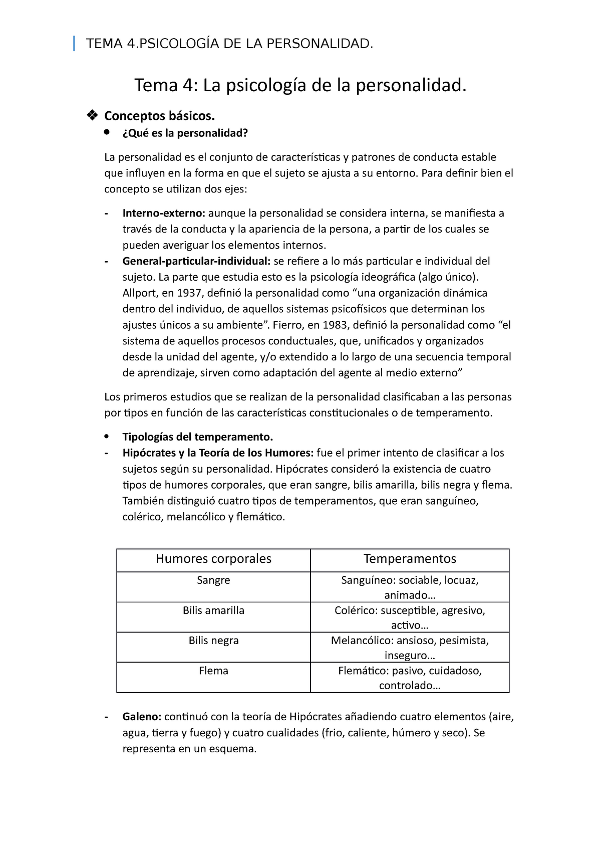 Tema 4 Apuntes 4 Tema 4 La Psicología De La Personalidad