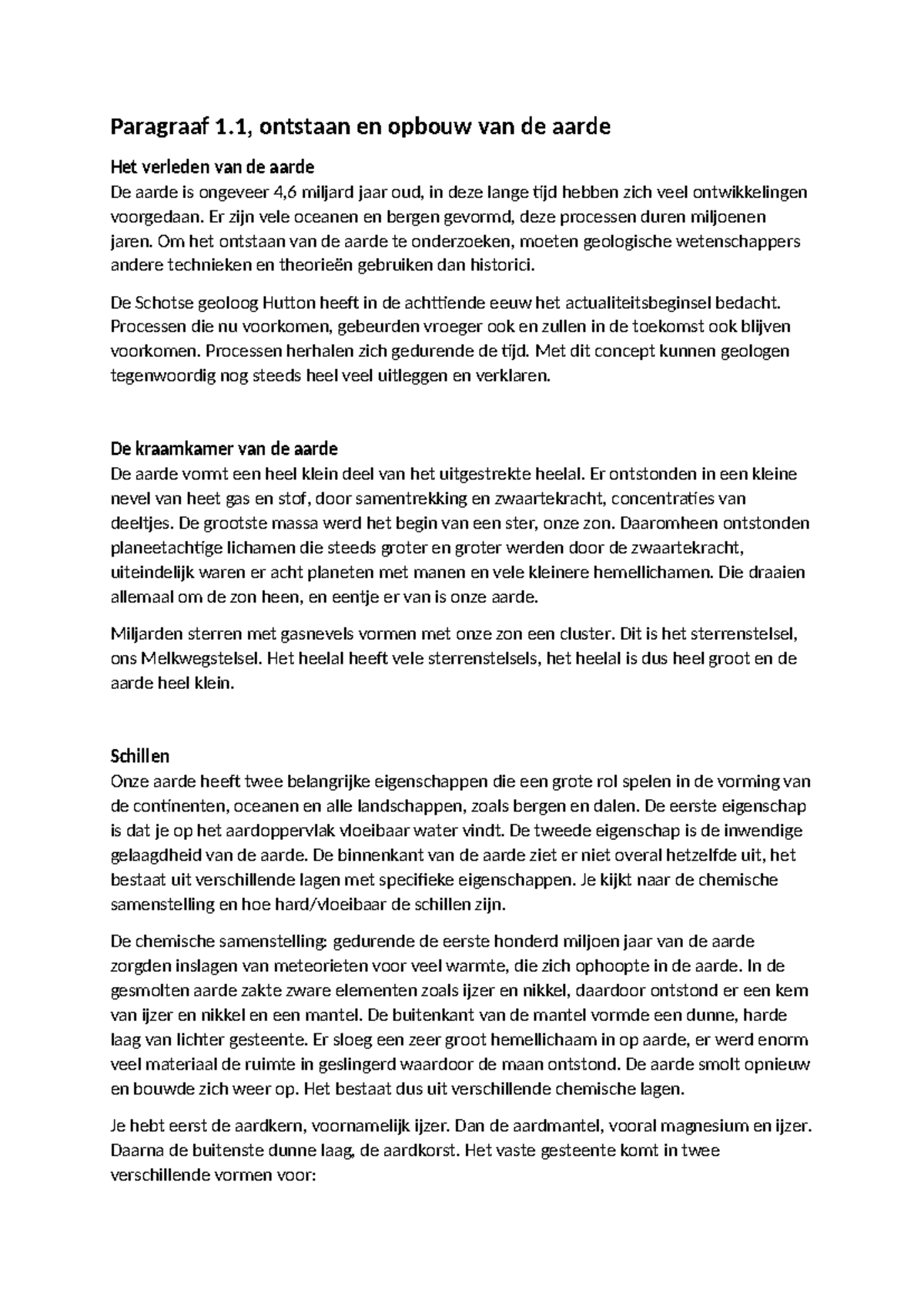 Samenvatting Aardrijkskunde Vwo 6 Systeem Aarde Paragraaf 1 Ontstaan