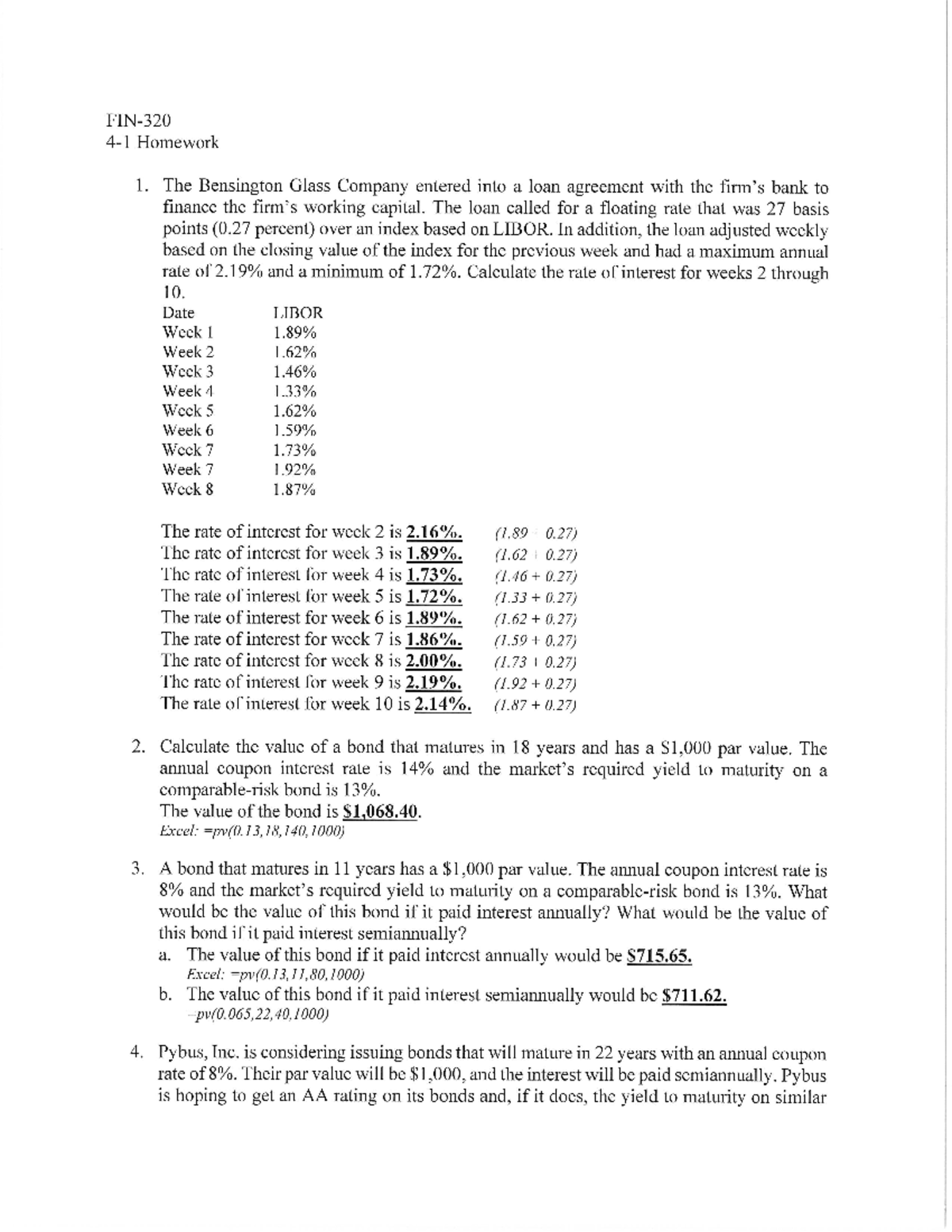 Fin 320 Module 4 1 Homework Homework 1 The Bensington Glass Company