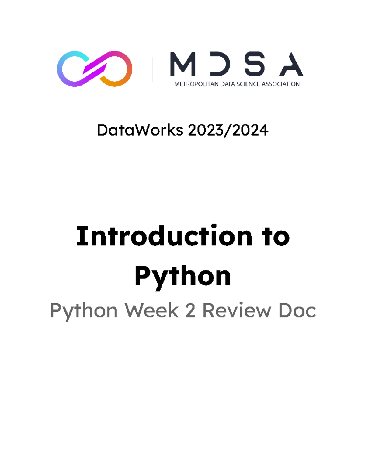 Data Works Python Week 2 Handout Dataworks 2023 Introduction To