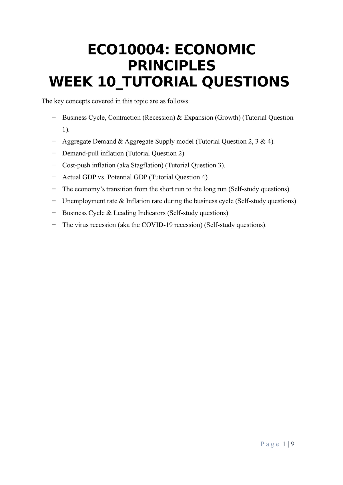 Week 10 Tutorial Questions Do Thanh Binh 104085276 Eco10004