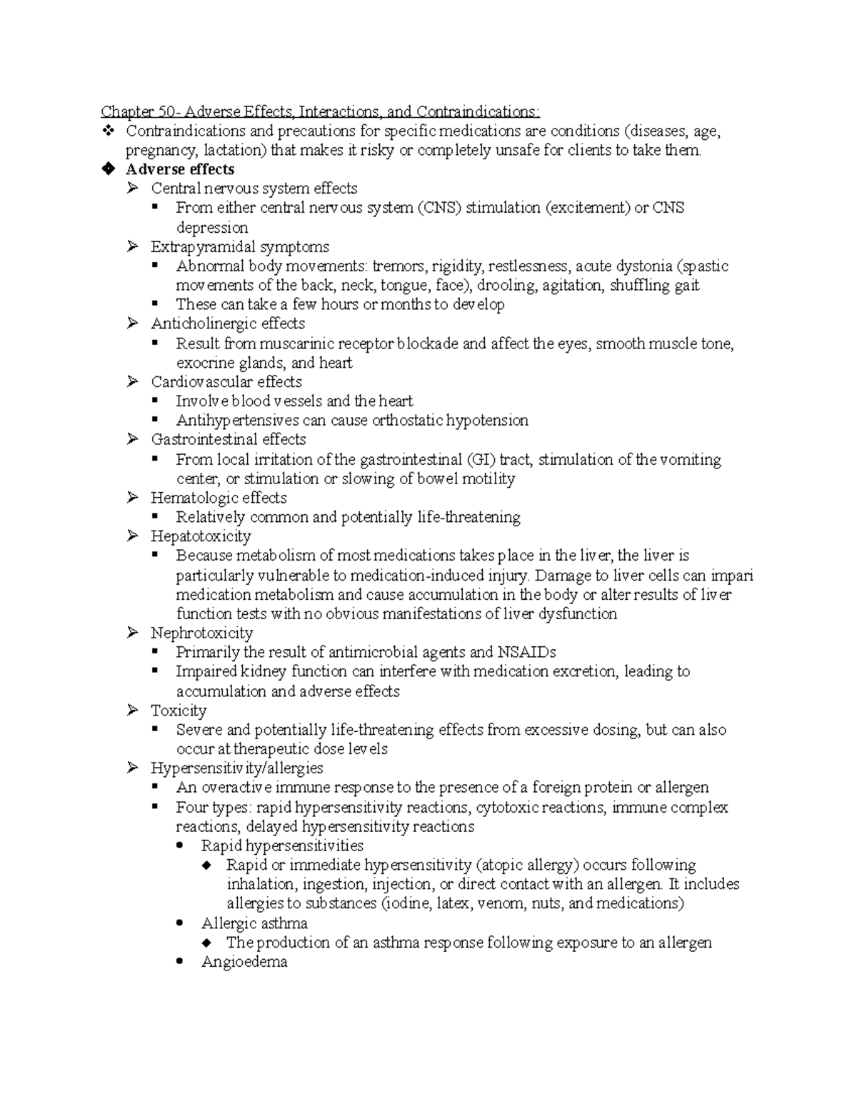 Nur215 Exam Adverse Effects Interactions And Contraindications