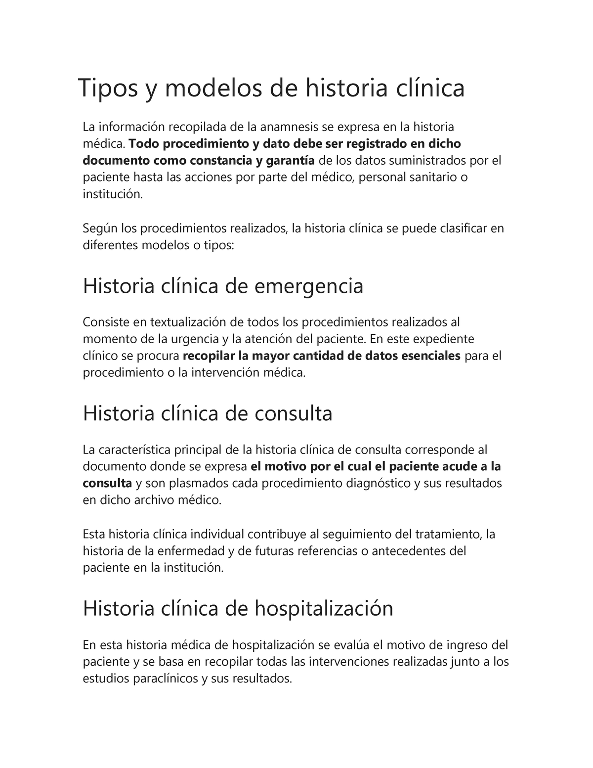 Tipos Y Modelos De Historia Clínica Tipos Y Modelos De Historia