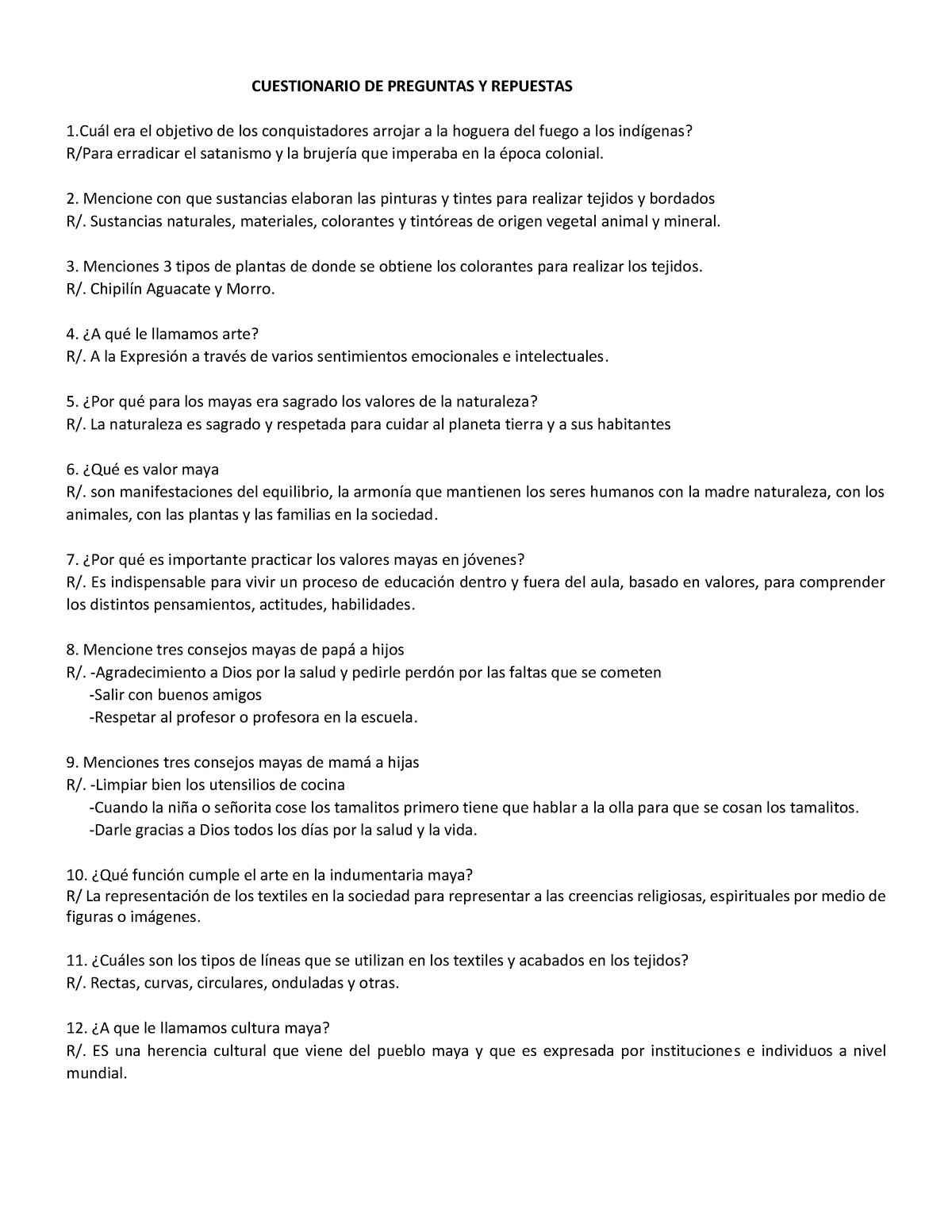 Segundo B Cuestionario De Preguntas Y Repuestas Prueba Objetiva I