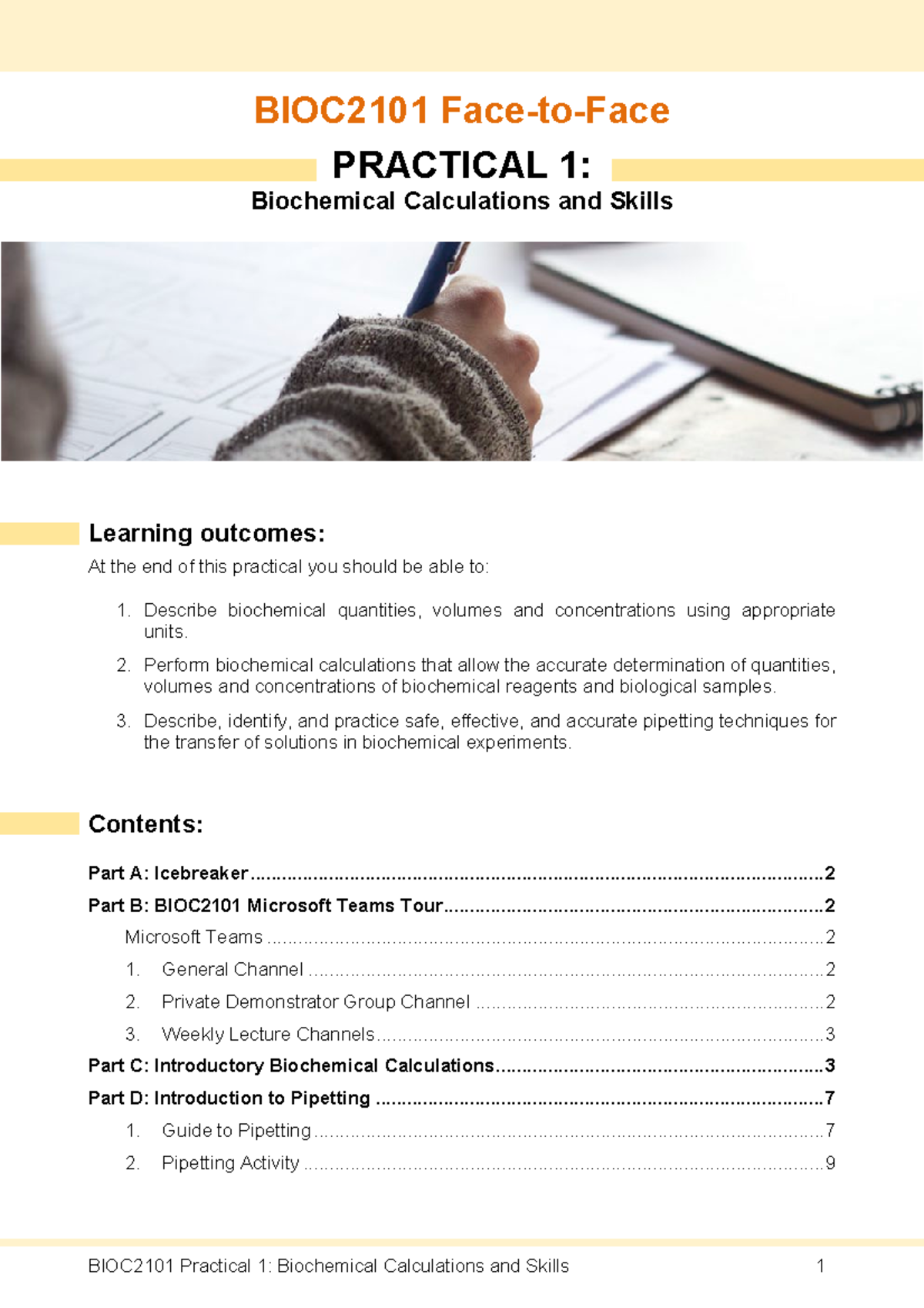 Bioc2101 Prac 1 Notes Biochemical Calculations Skills F2f Final