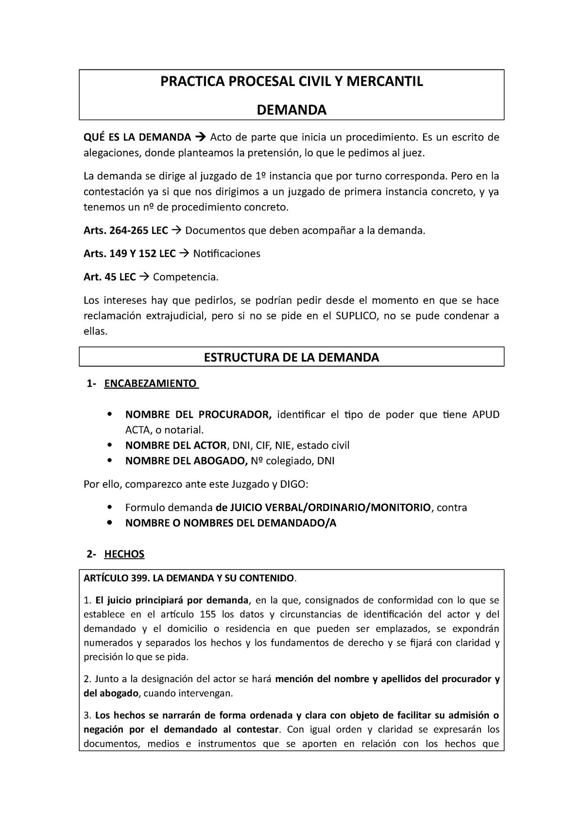 La Demanda Apuntes 1 Practica Procesal Civil Y Mercantil Demanda