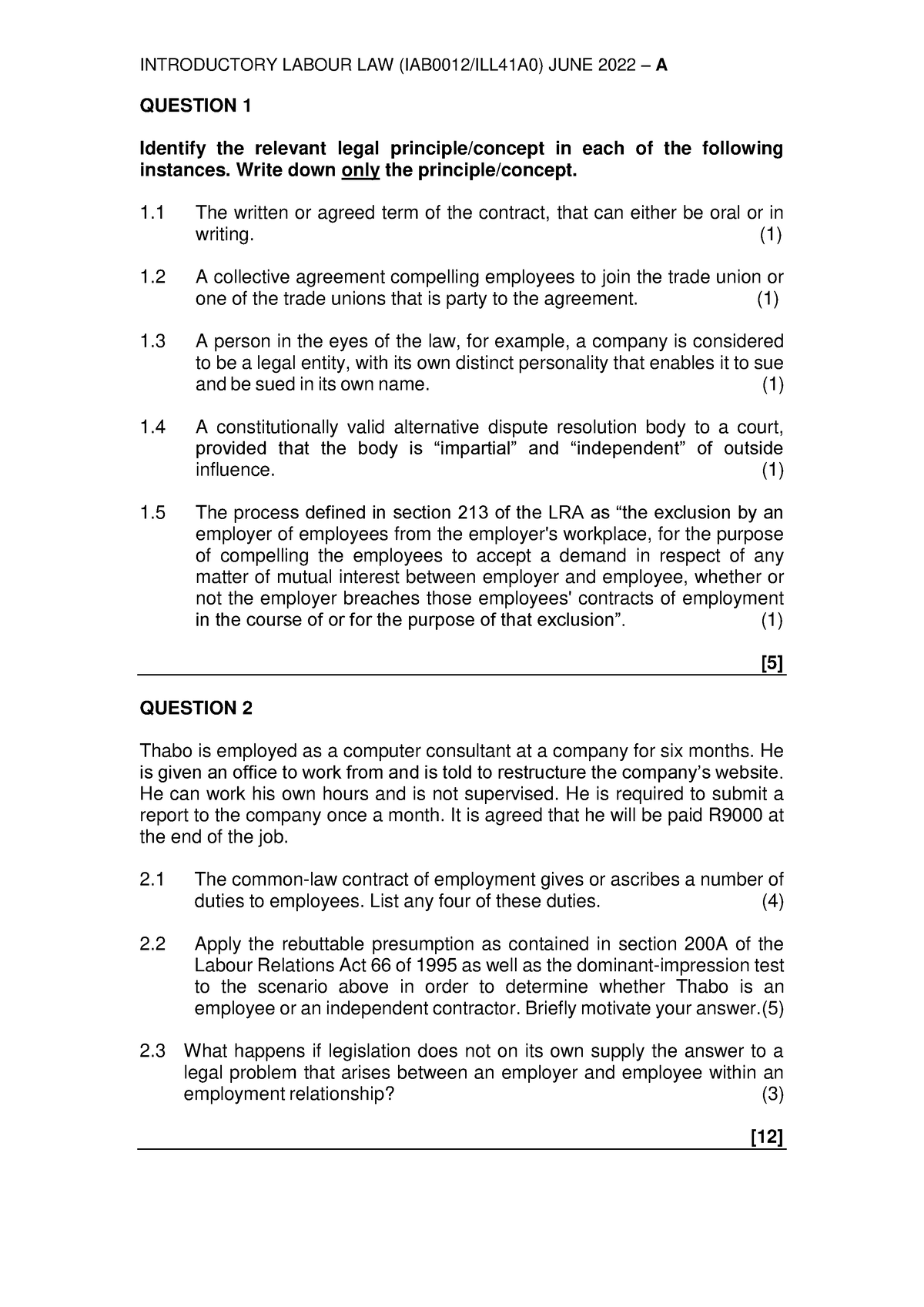 Iab0012 Main Past Paper Question 1 Identify The Relevant Legal