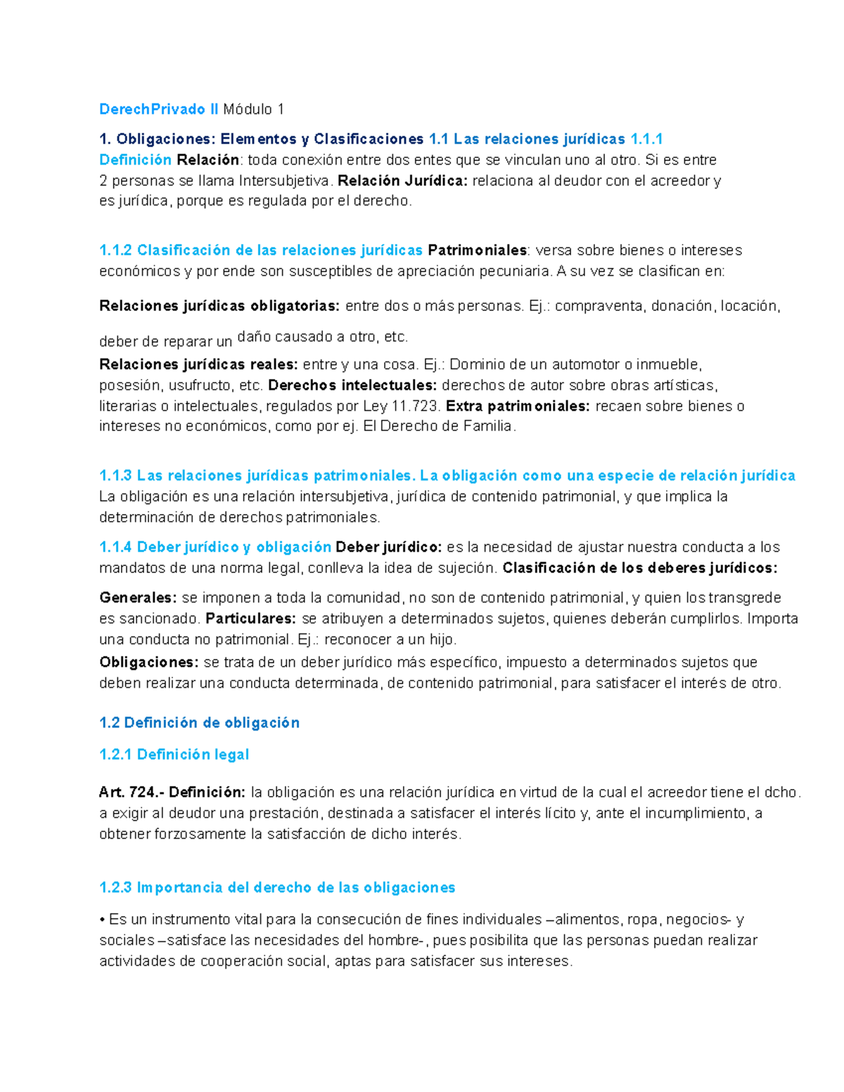 Derecho Privado Ii Resumen 1 Derechprivado Ii Módulo 1 Obligaciones