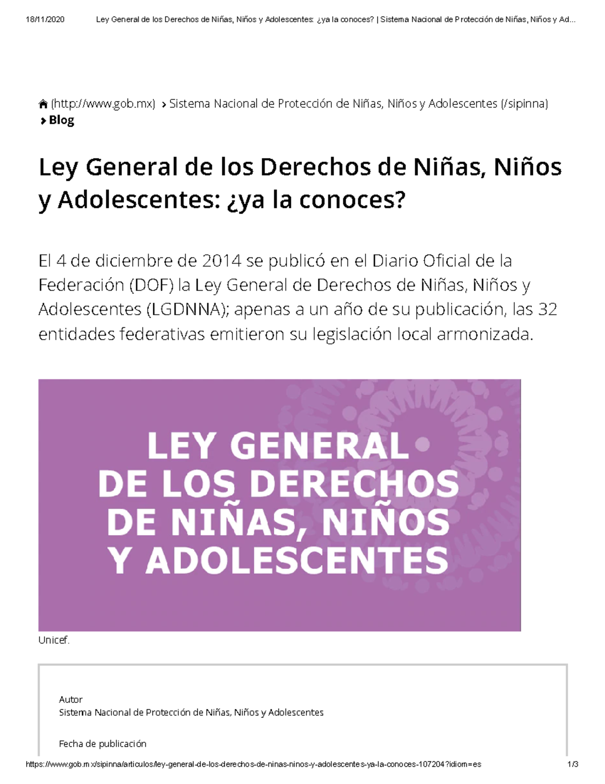 Ley General De Los Derechos De Niñas Niños Y Adolescentes Studocu