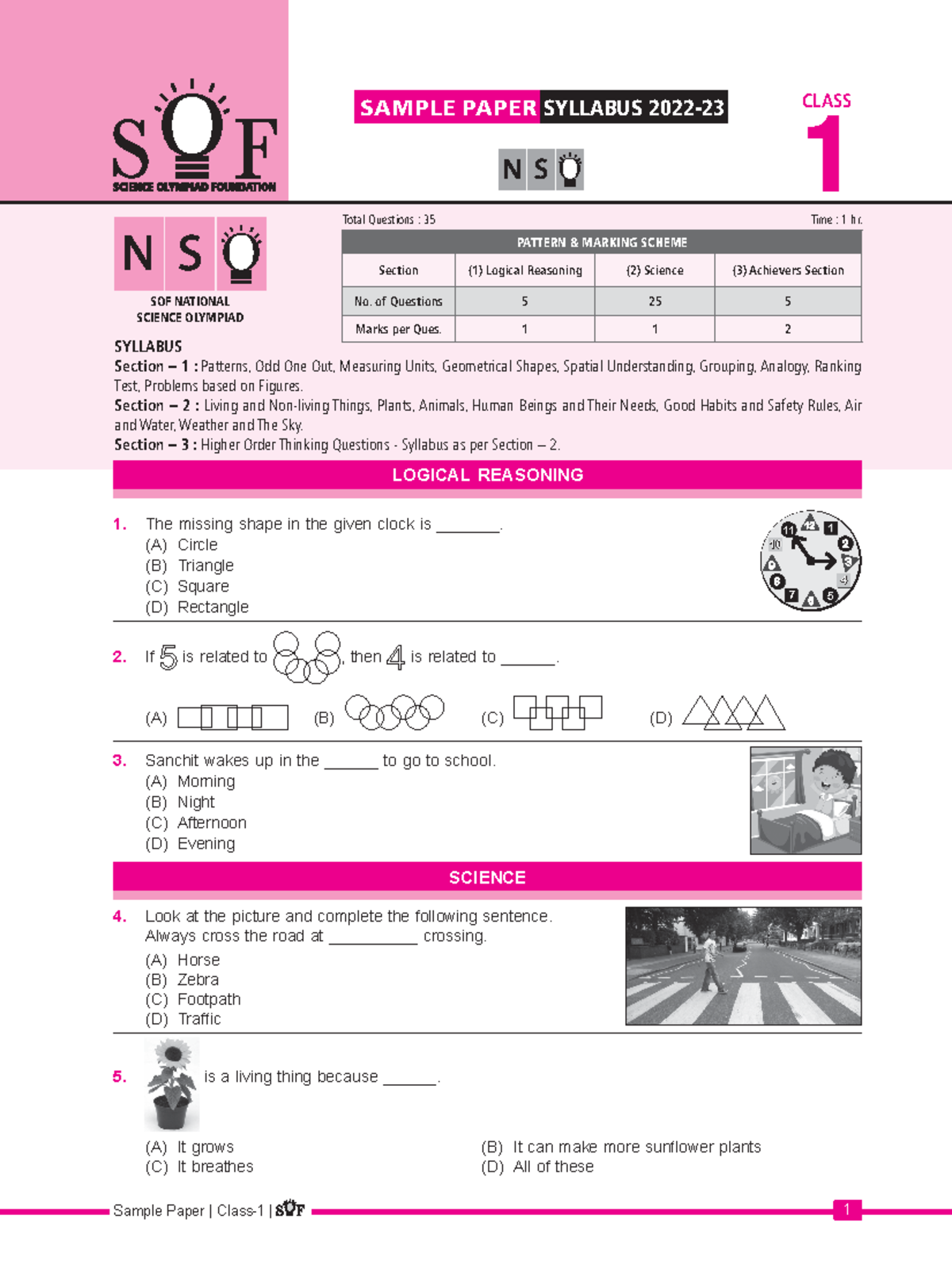 Nso Sample Paper Class 1 Sample Paper Class 1 1 Class 1