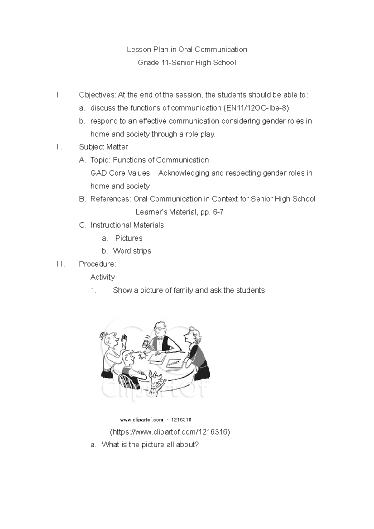 Functions Of Communication 1 Lp Lesson Plan In Oral Communication