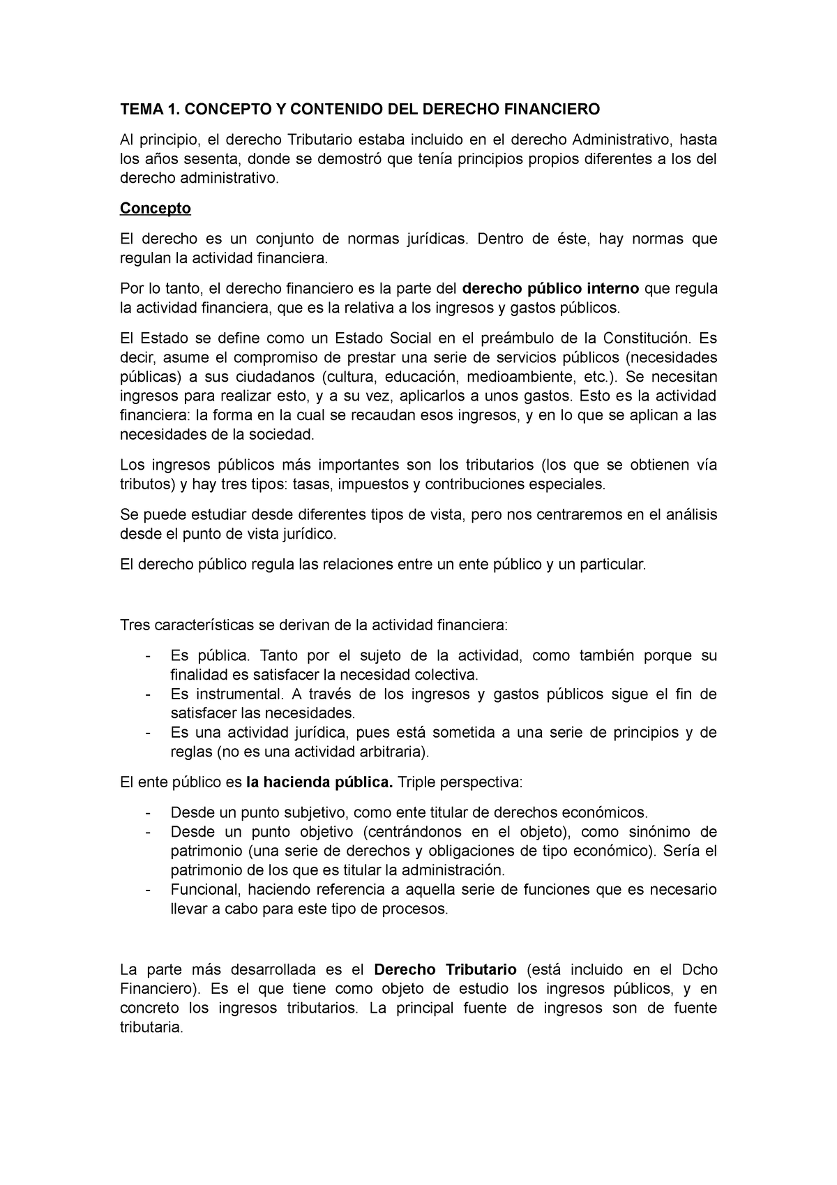 Tema 1 Derecho Financiero Tema 1 Concepto Y Contenido Del Derecho