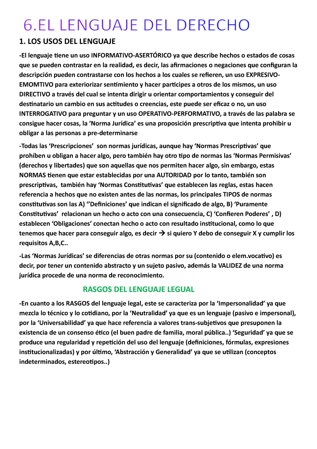 6el Lenguaje Del Derecho 1 Los Usos Del Lenguaje El Lenguaje Tiene