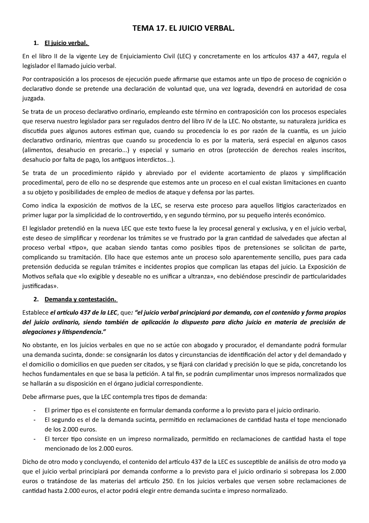 Tema 17 El Juicio Verbal Tema 17 El Juicio Verbal 1 El Juicio