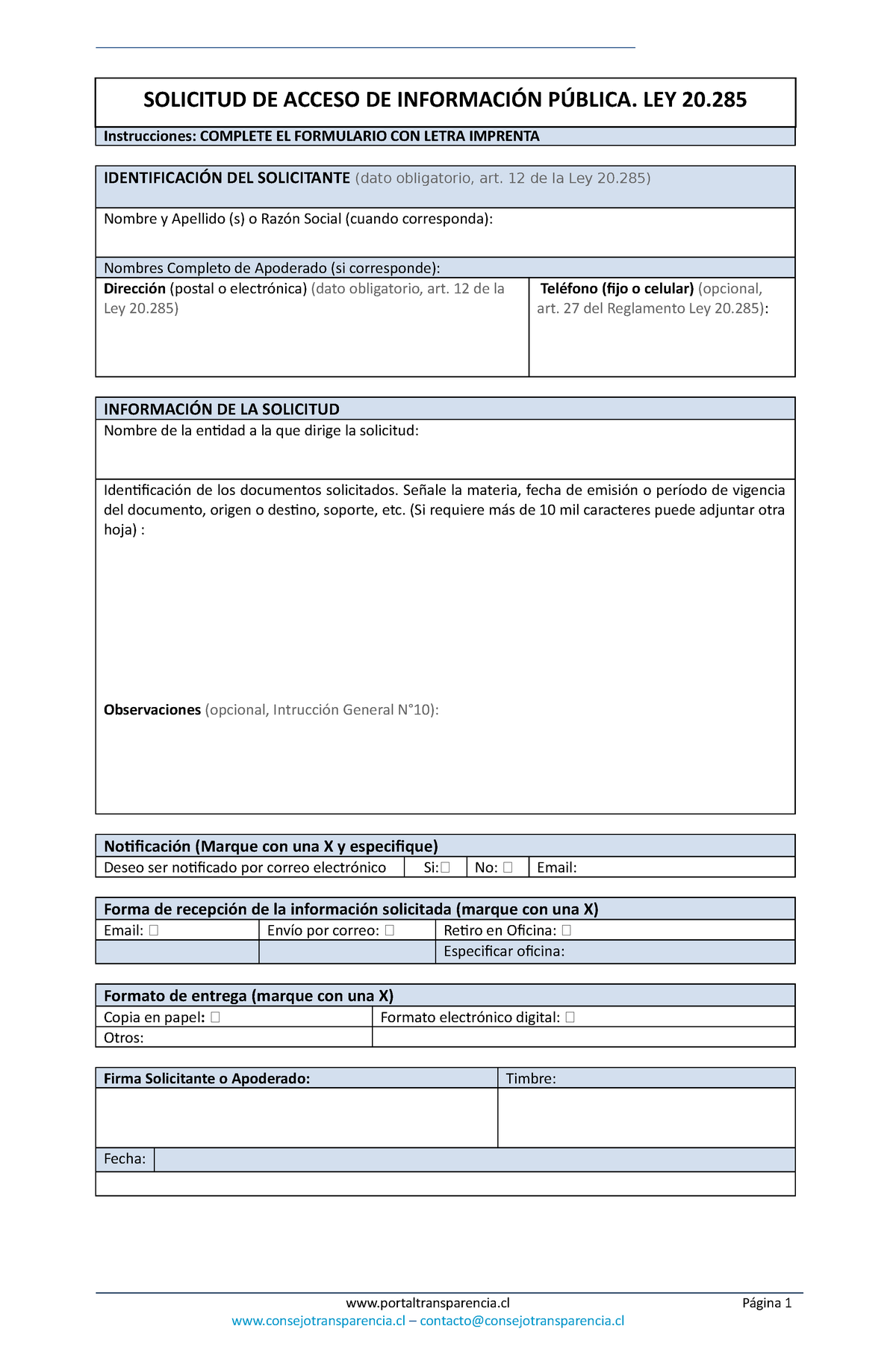 Formulario Solicitud De Informacion Instrucciones Complete El