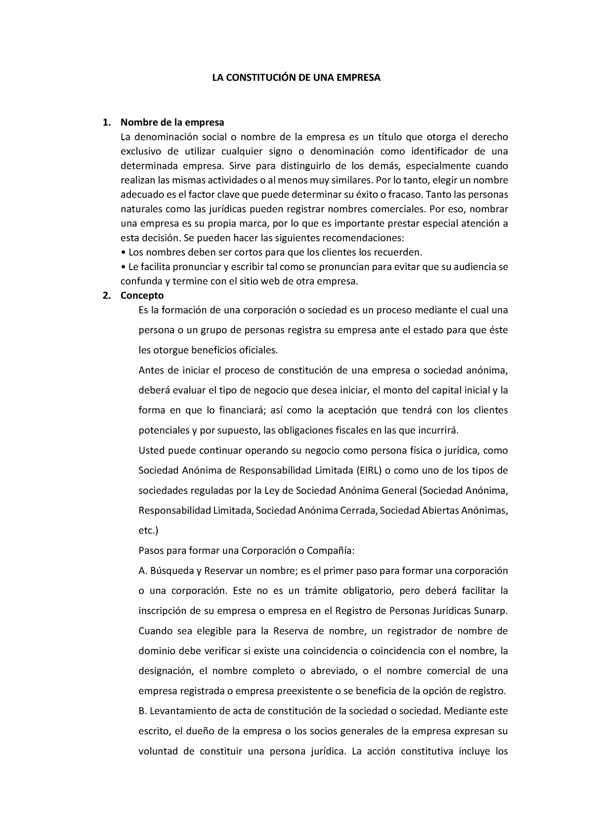 La Constitución De Una Empresa Final La Constituci”n De Una Empresa