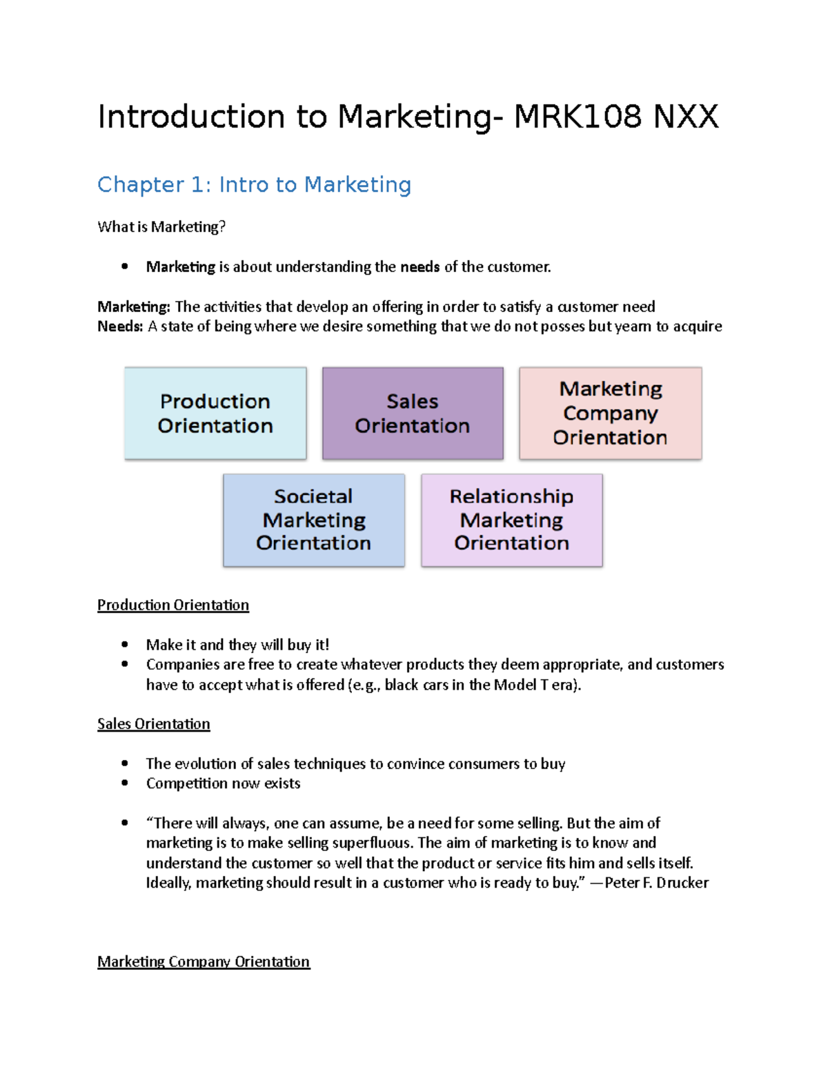 1 Intro To Marketing Lecture Notes 1 Introduction To Marketing