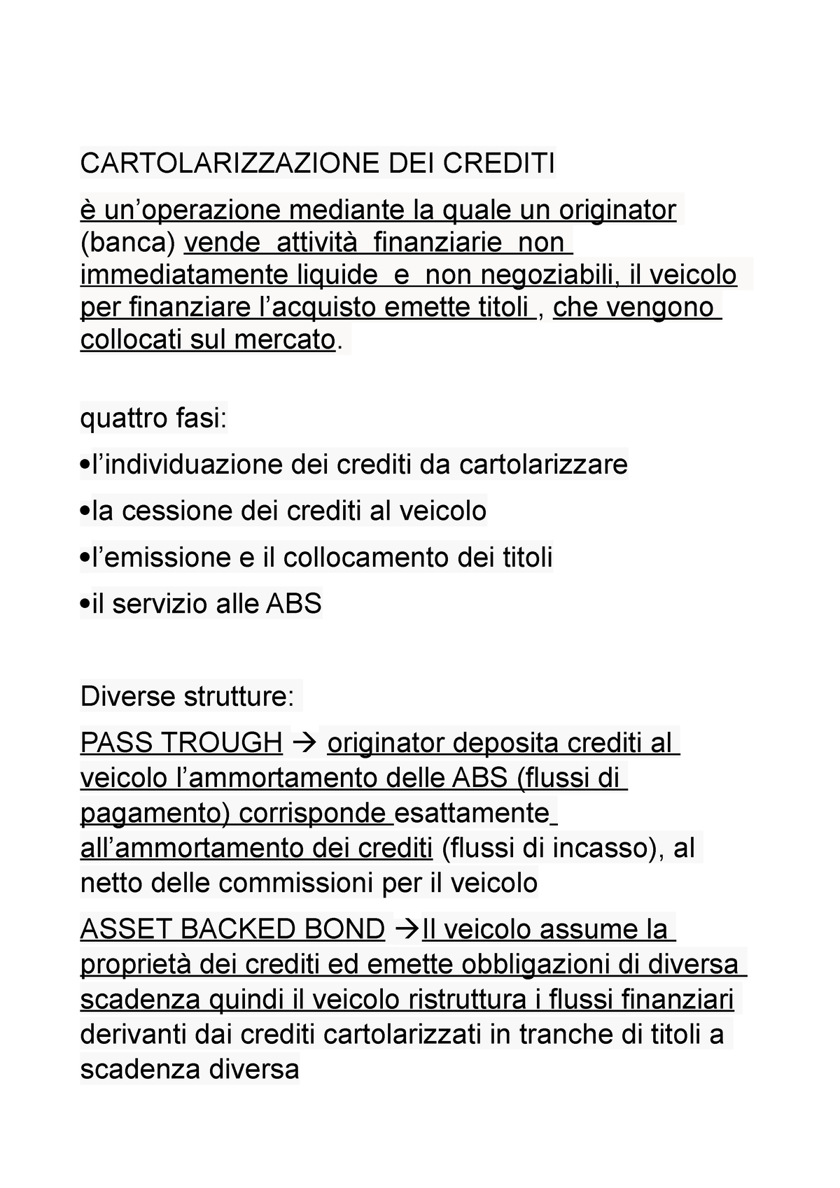 Cartolarizzazione Dei Crediti Cartolarizzazione Dei Crediti è Un