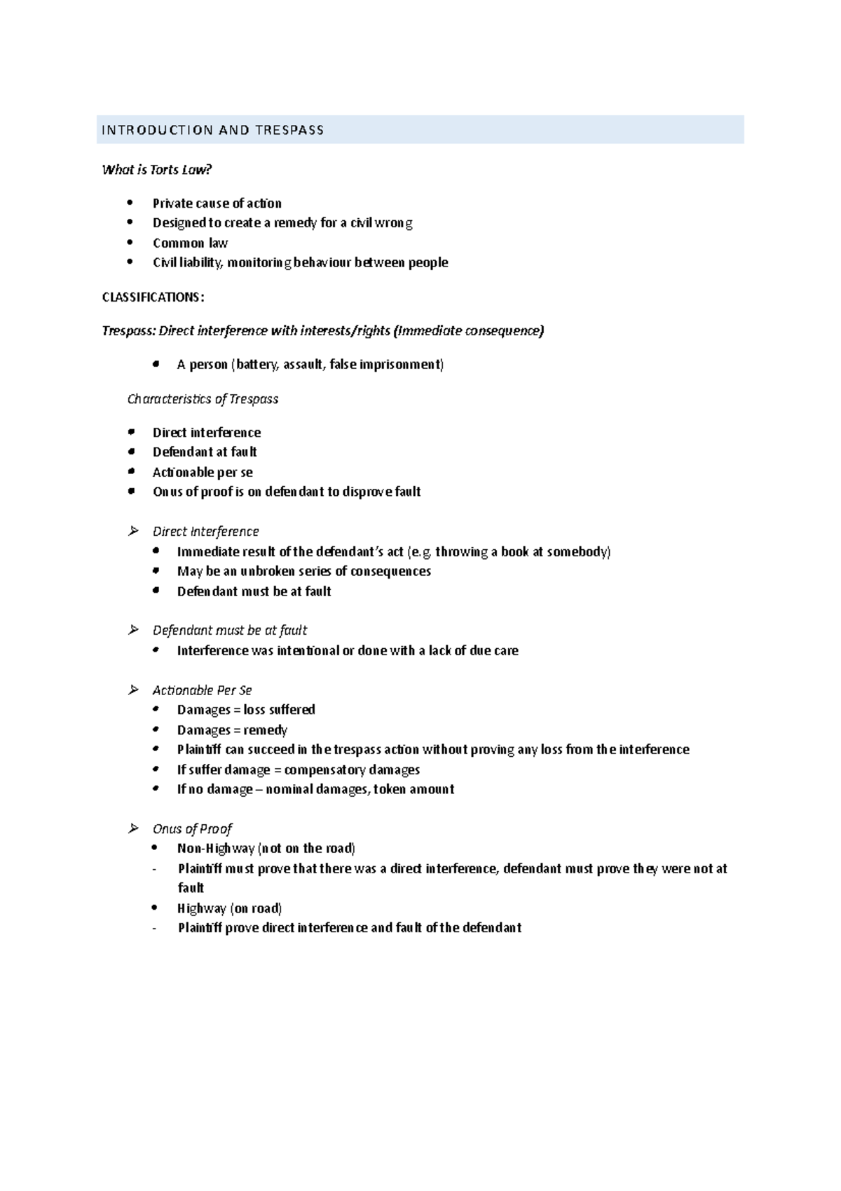 Llb102 W1 Lecture Introduction And Trespass What Is Torts Law