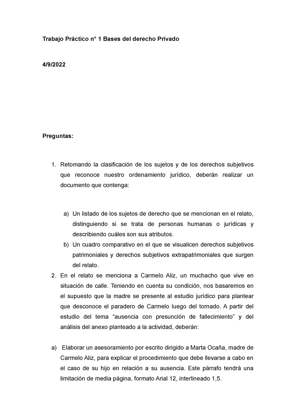 Trabajo Práctico N° 1 Bases Del Derecho Priv Trabajo Práctico N° 1