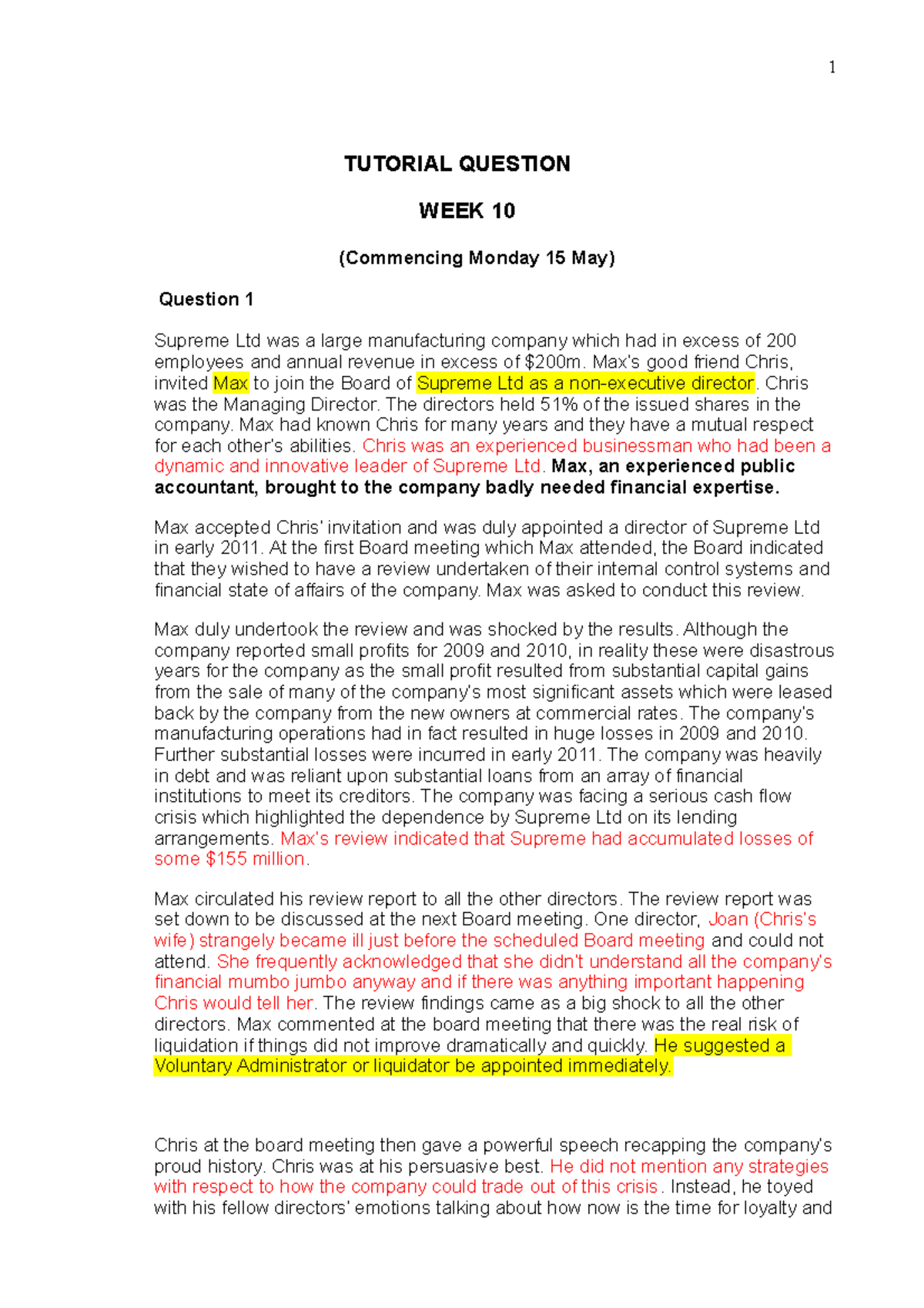 Week 10 Tutorial Questions C Ommlaw 2500 Commercial Law Ii Tutorial