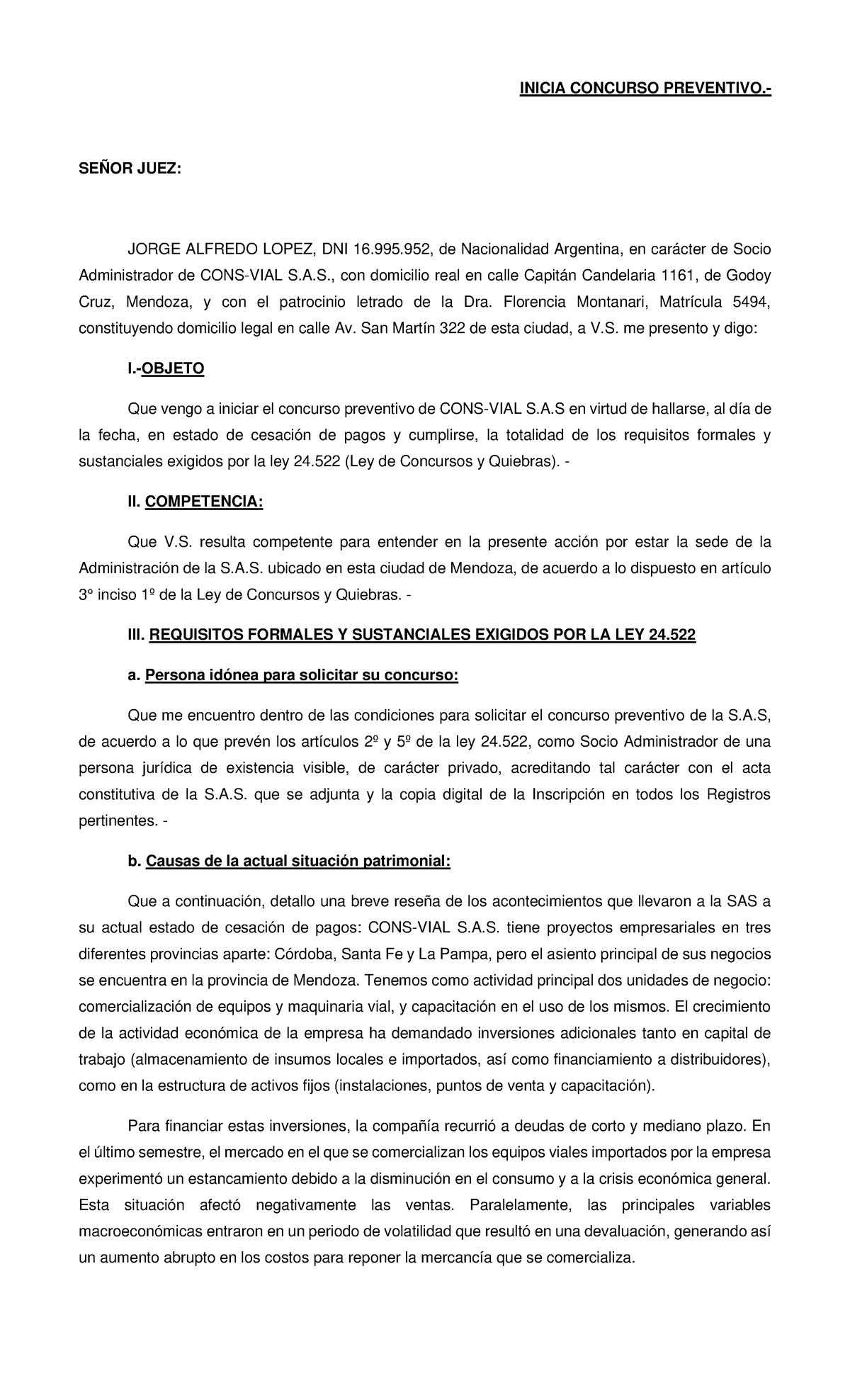 Tp 1 Concursos Y Quiebras Inicia Concurso Preventivo Inicia